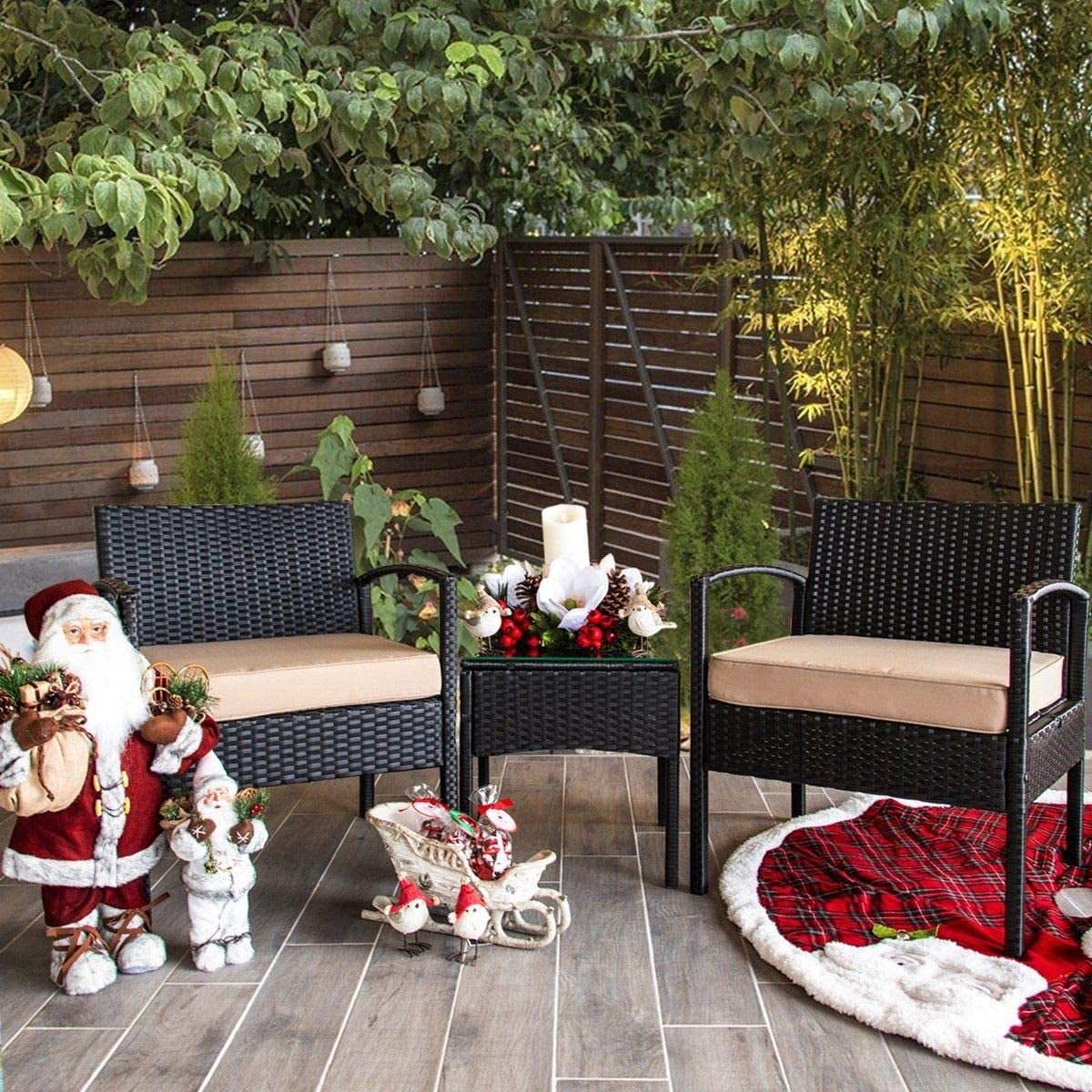 3 Pieces Bistro Chair Set w/Glass Table Black Outdoor Patio Furniture ...