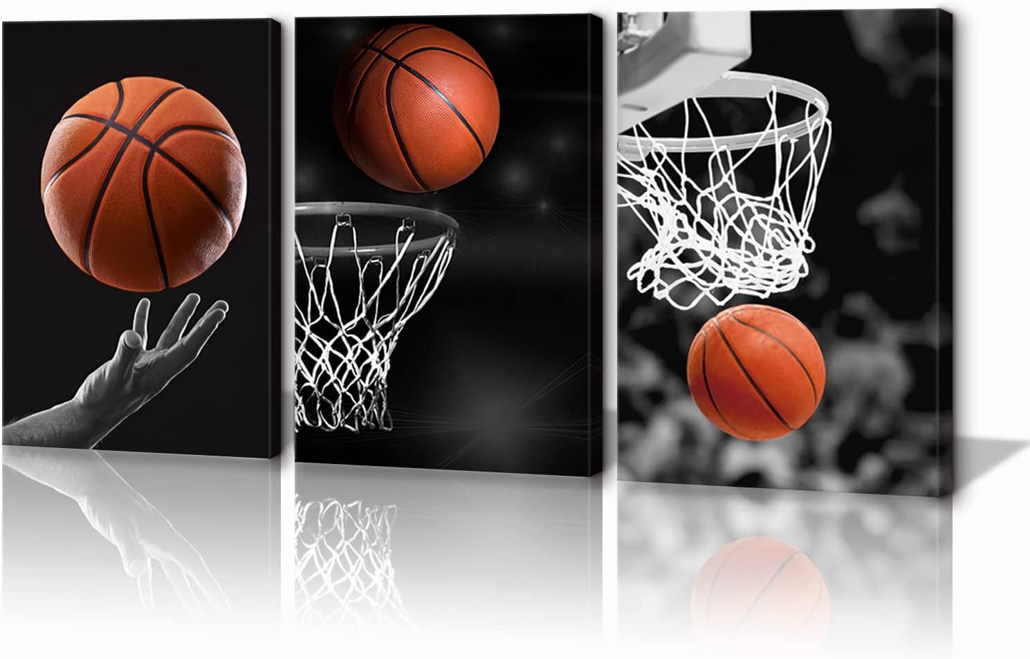 3 Pieces Black and White Sports Canvas Basketball Wall Art Basketball ...