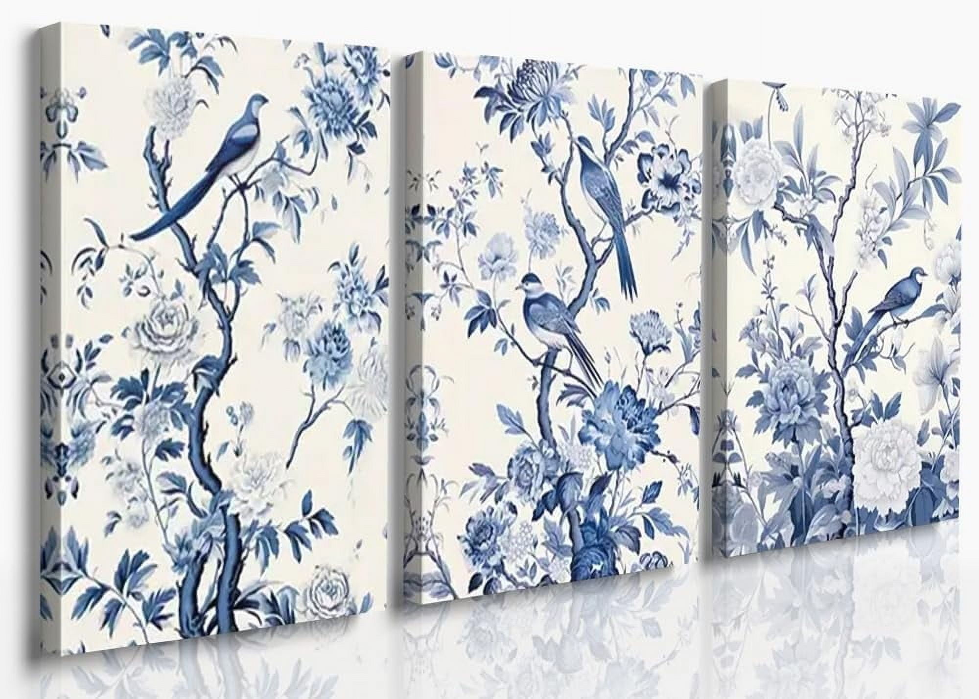 3 Pieces Blue Bird Canvas Wall Art Poster Modern Art Blue Bird Decor ...