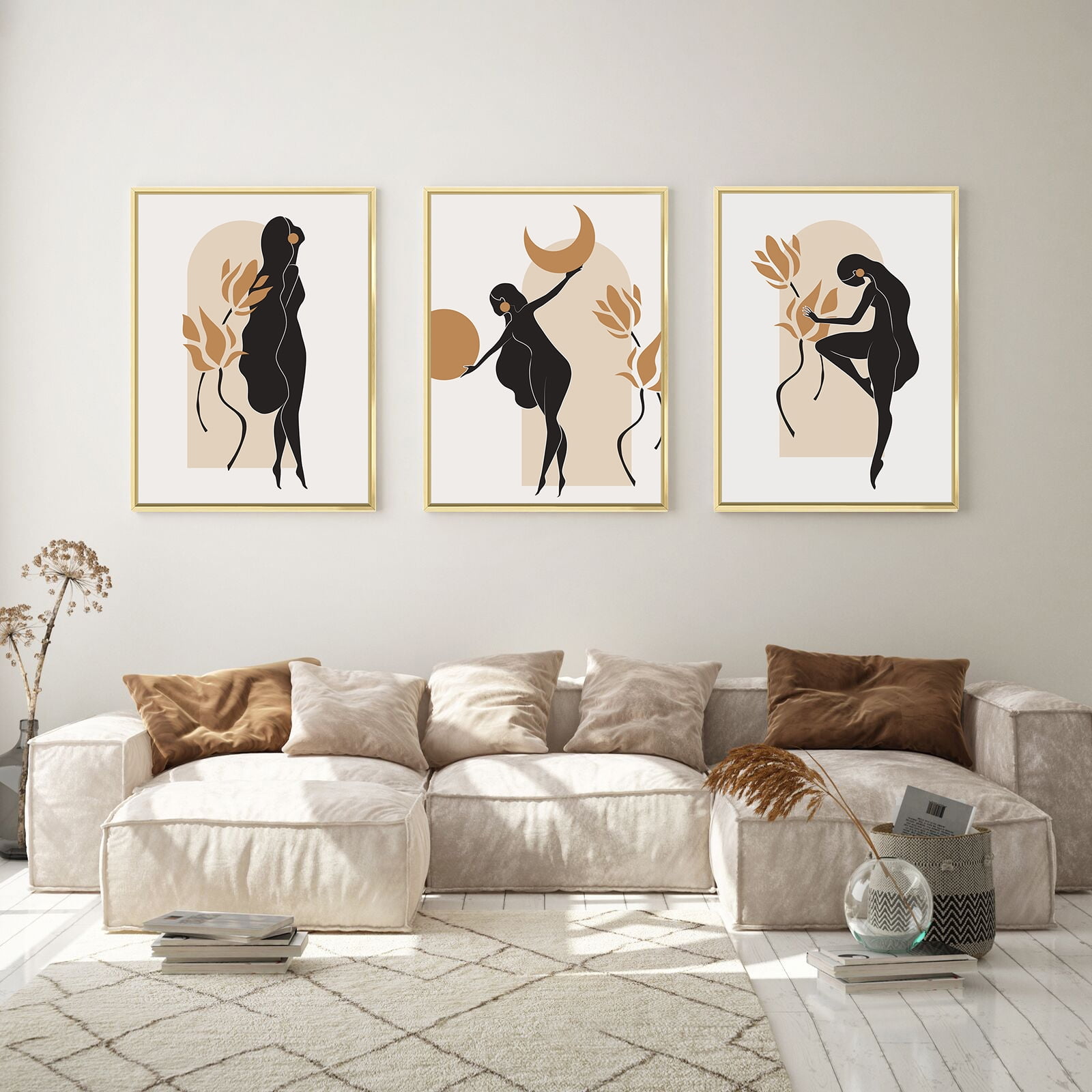 3 Pieces Boho Canvas Prints Wall Art Set, Women Body Abstract Art ...