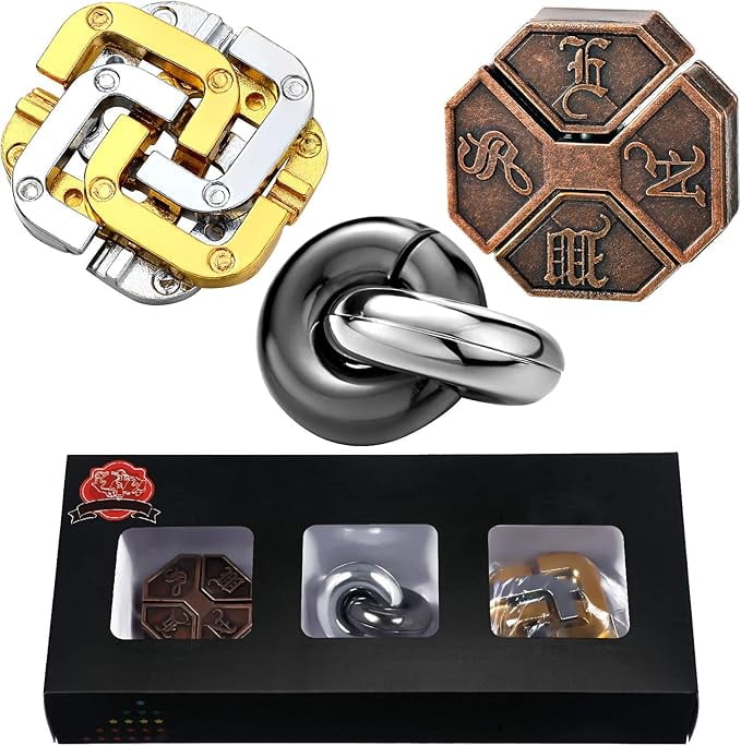 3 Pieces Brain Teaser Metal Puzzle Toy, Handheld 3D Unlock Interlocking ...