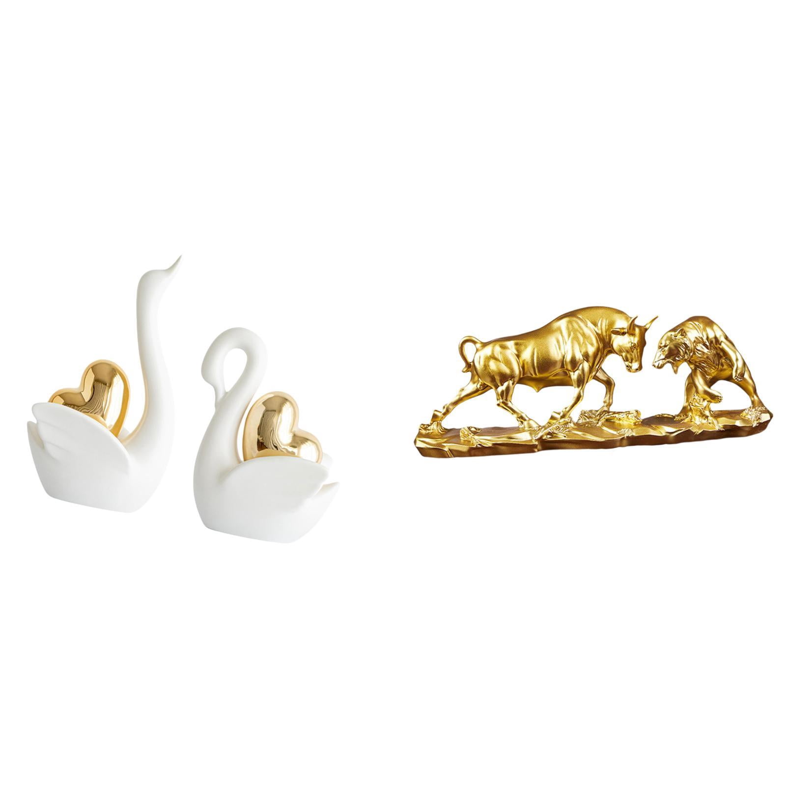 3 Pieces Bull Swan Bear Statue Modern Ceramic Design for Shelf Desk ...