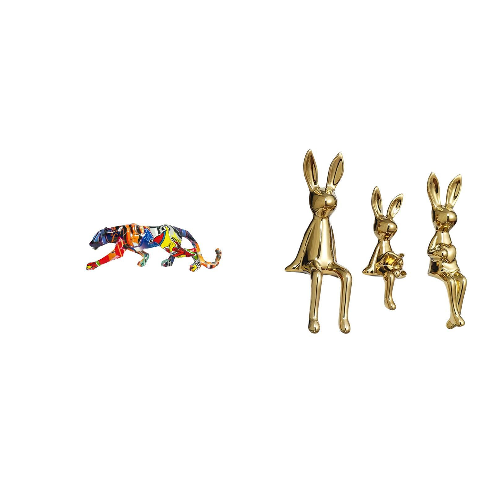 3 Pieces Bunny Statue Animal Sculpture Ceramic Material Decorative ...