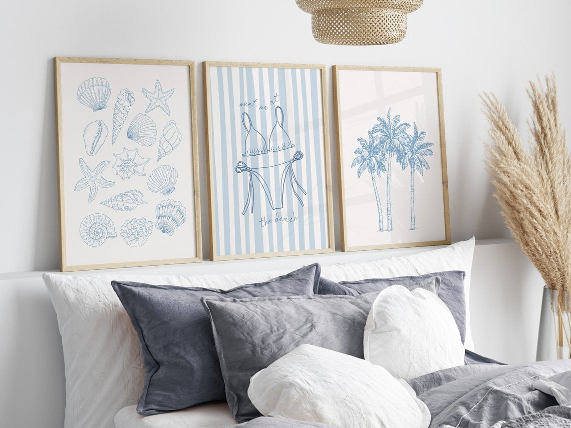 3 Pieces Canvas Art Prints Blue Swimsuit Seashell Poster Painting Meet ...