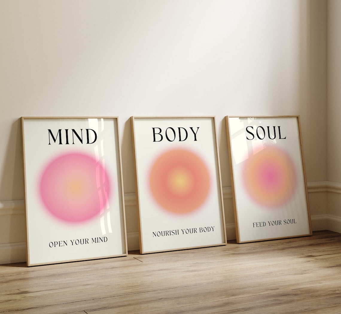 3 Pieces Canvas Art Prints Mind Body Soul Aura Poster Painting Aura ...