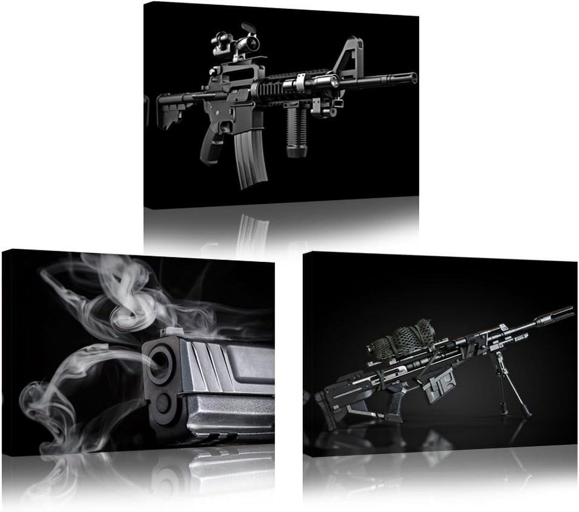 - 3 Pieces Canvas Wall Art Painting Sniper and Rifle Gun Black and ...