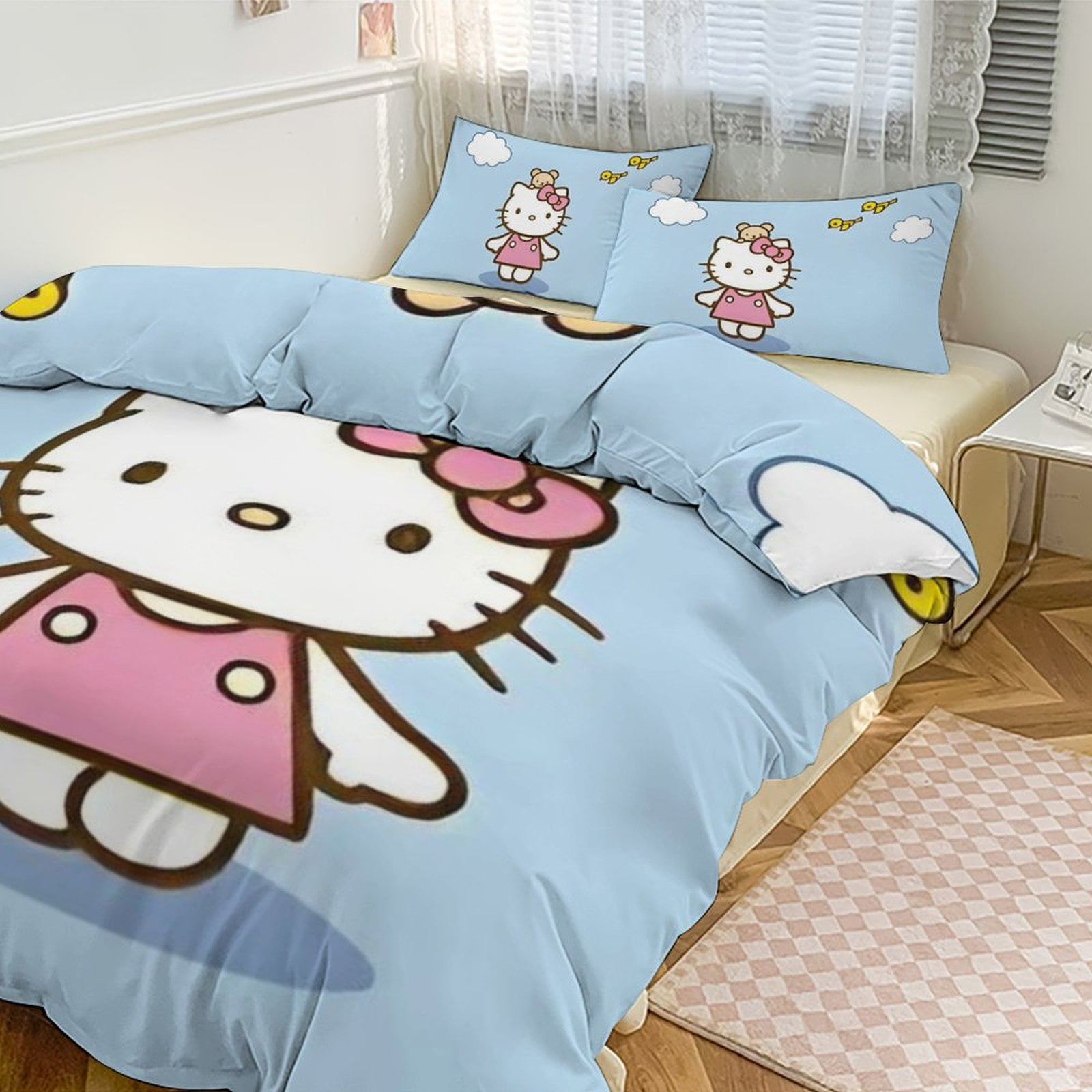 3-Pieces Cartoon Hello Kitty Quilt Cartoon Bedding Sets With1Quilt ...