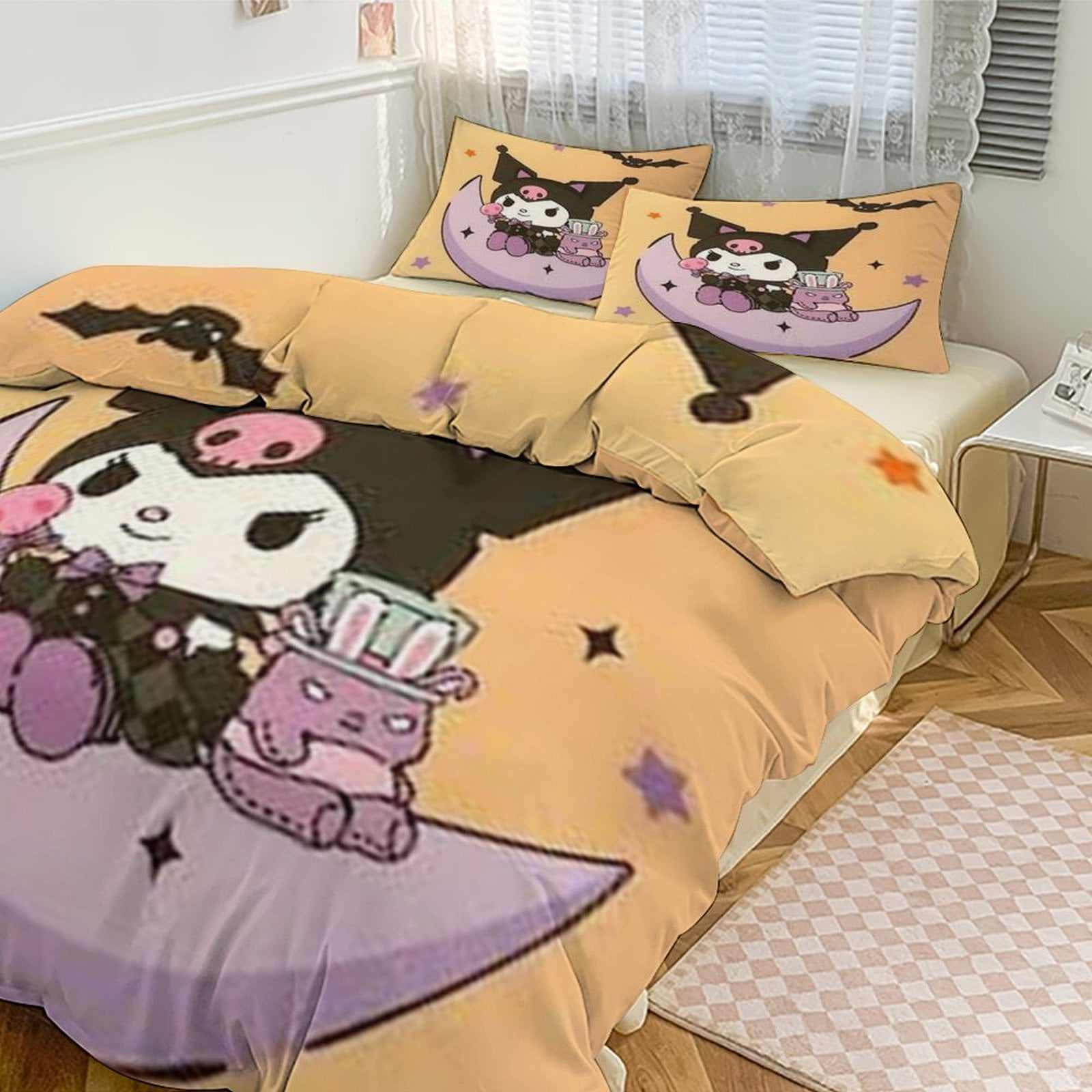 3-Pieces Cartoon Kuromi Quilt Cartoon Bedding Sets With1Quilt Cover + 2 ...