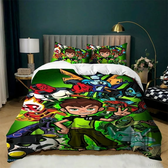 3 Pieces Cartoon Soft Duvet Cover Set Ben 10 Comforter Set Lightweight ...