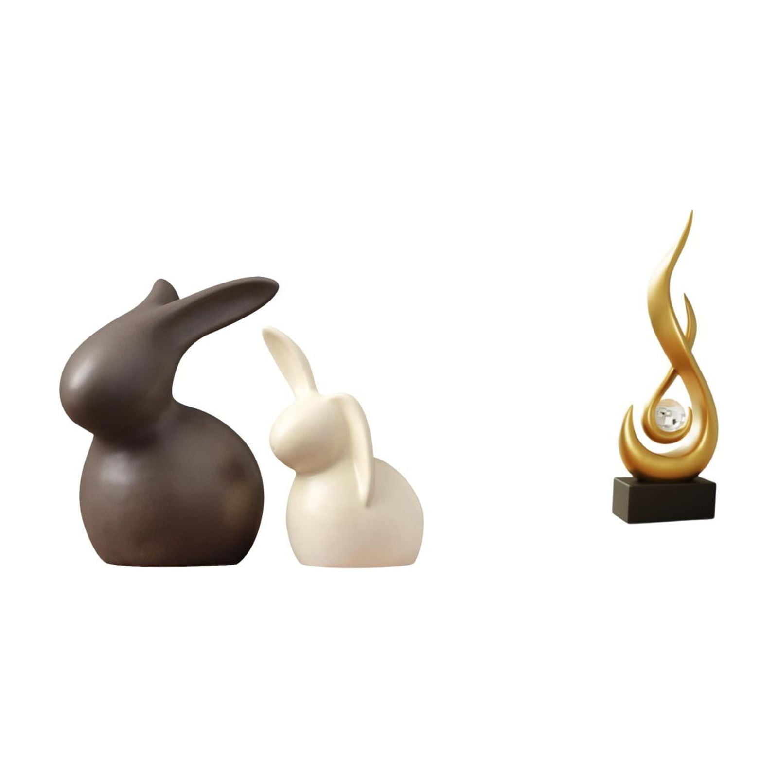3 Pieces Ceramic Statue Set Abstract Art Sculpture Resin Flame Ornament ...