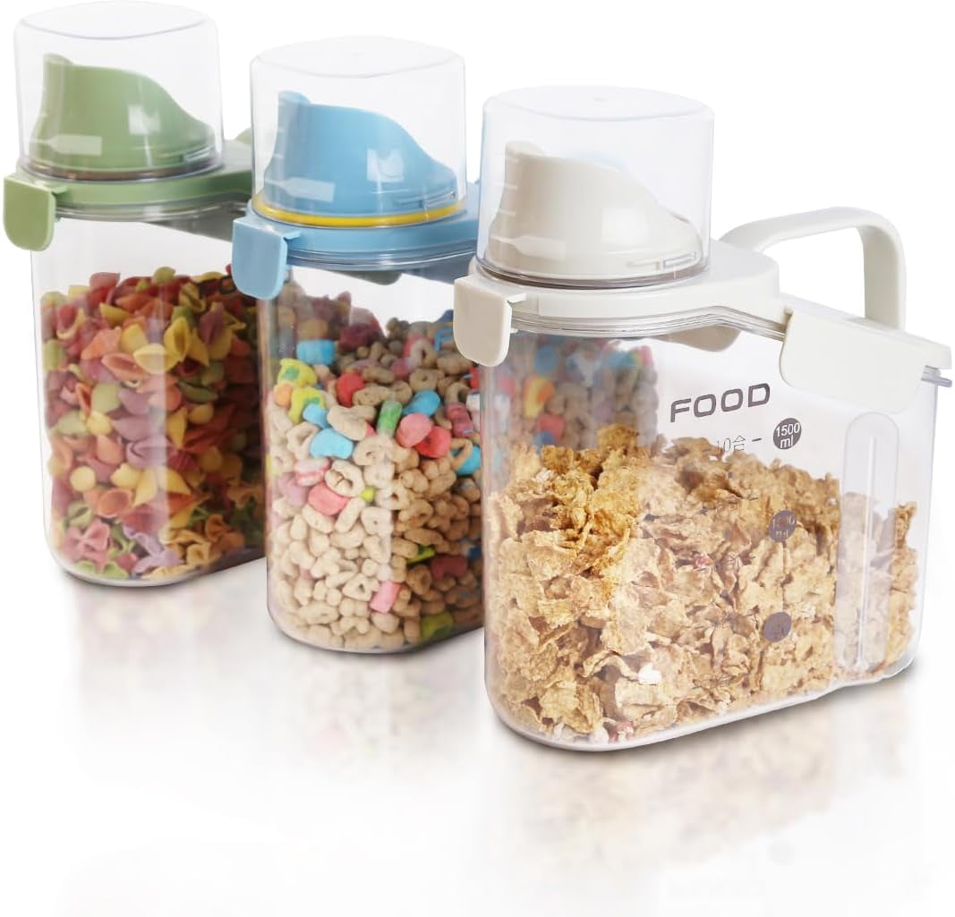 3 Pieces Cereal Containers Storage, 51fl.oz/1.5L Compact Crystal Clear ...