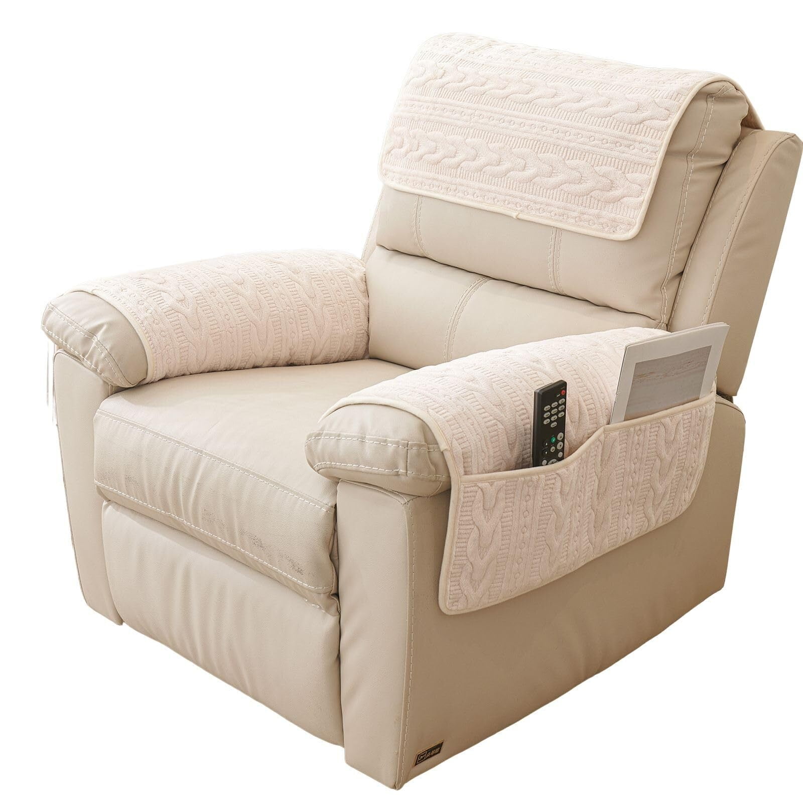 3 Pieces Chenille Plush Recliner Armrest Cover Headrest Cover with ...