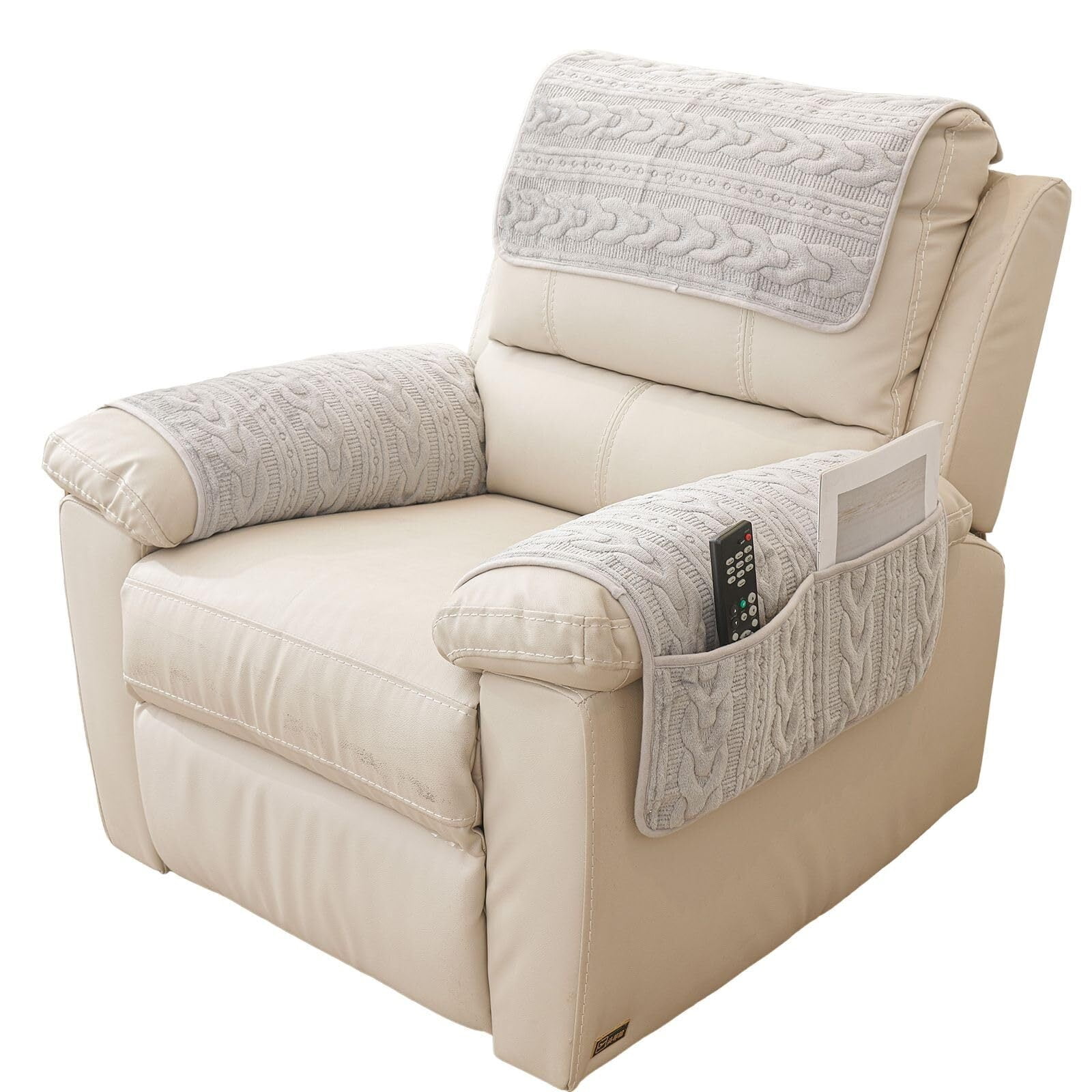 3 Pieces Velvet Plush Recliner Armrest Cover Headrest Cover with ...