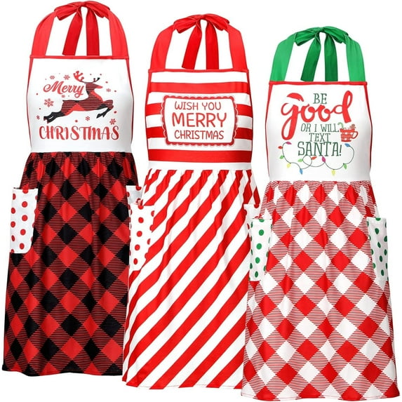 3 Pieces Christmas Aprons with Pockets for Women Adjustable Christmas ...