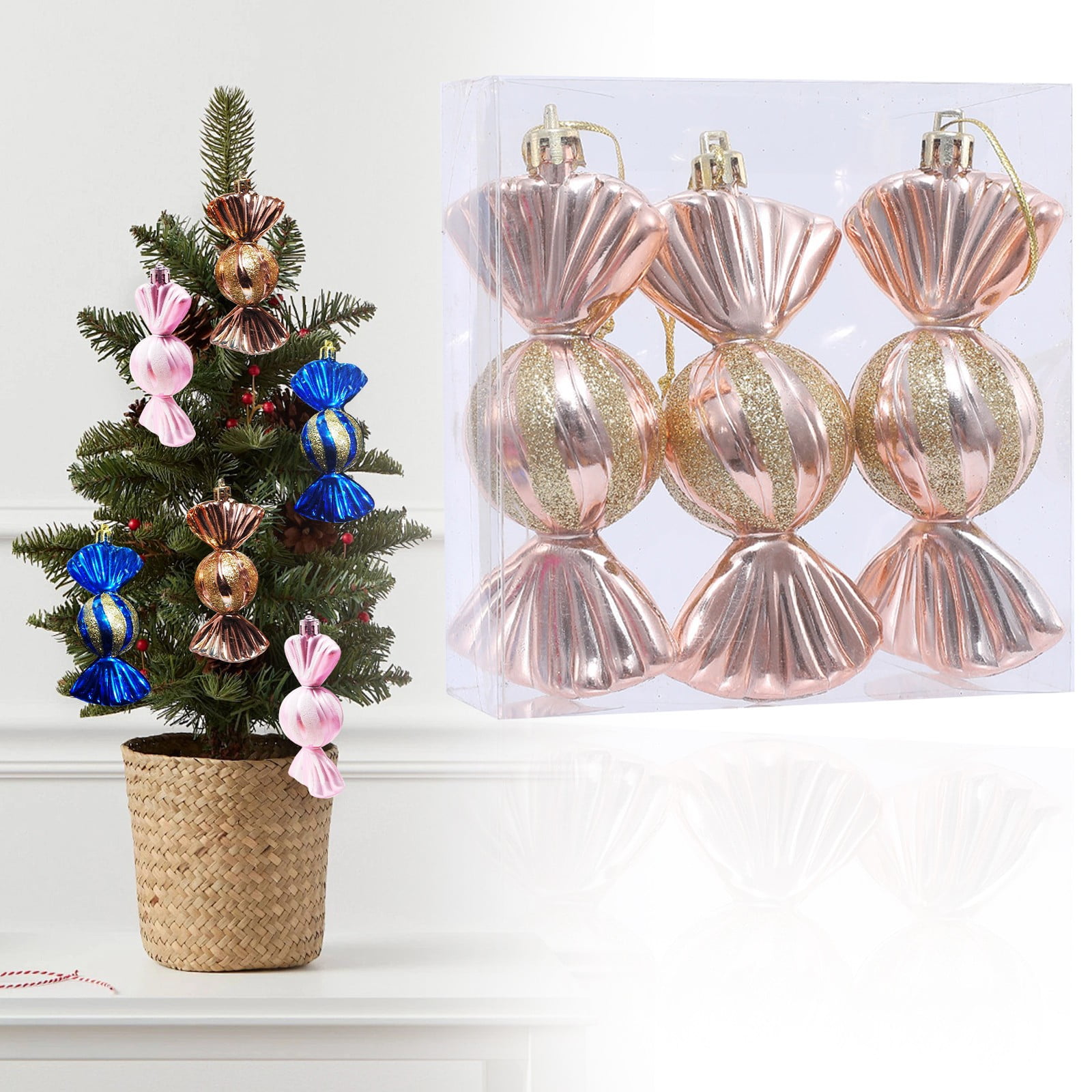 3 Pieces Christmas Glitter Hanging Candy Ornaments,Colorful Xmas Candy Cane Peppermint Tree ...