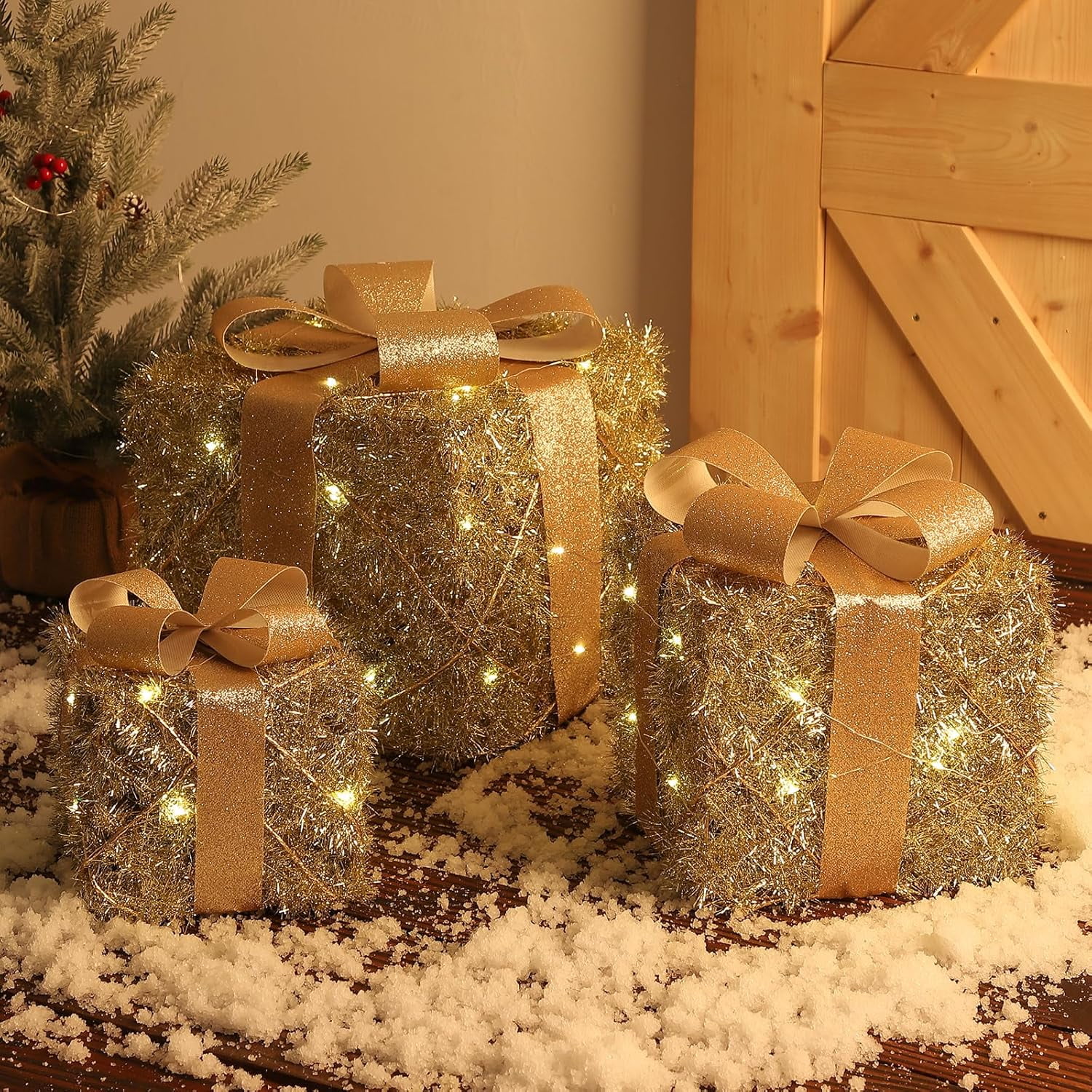 3 Pieces Christmas Lighted Gift Boxes, Pre-Lit Gift Present Boxes with ...