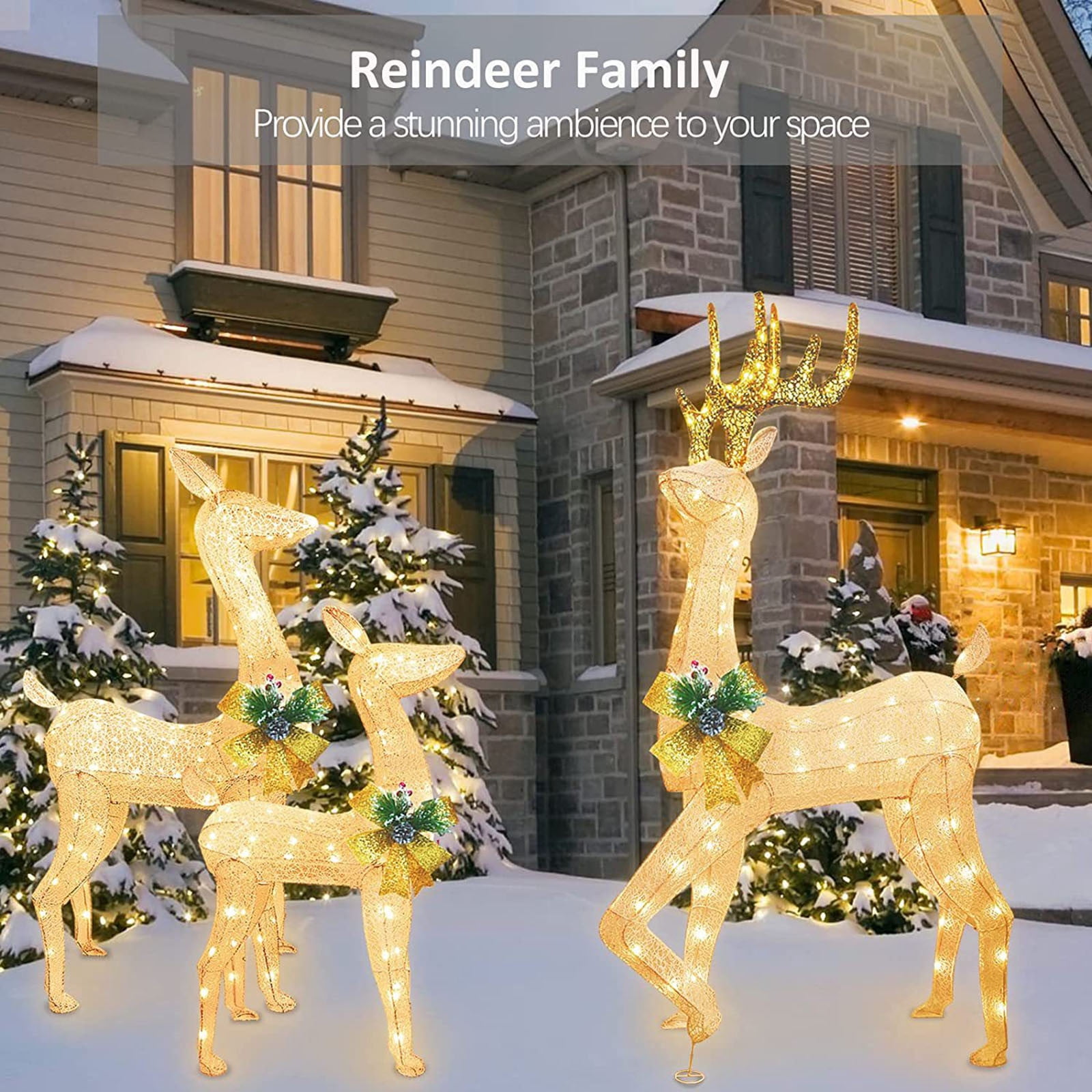 3 Pieces Christmas Lights Reindeer Decoration Outdoor Deer Family With ...