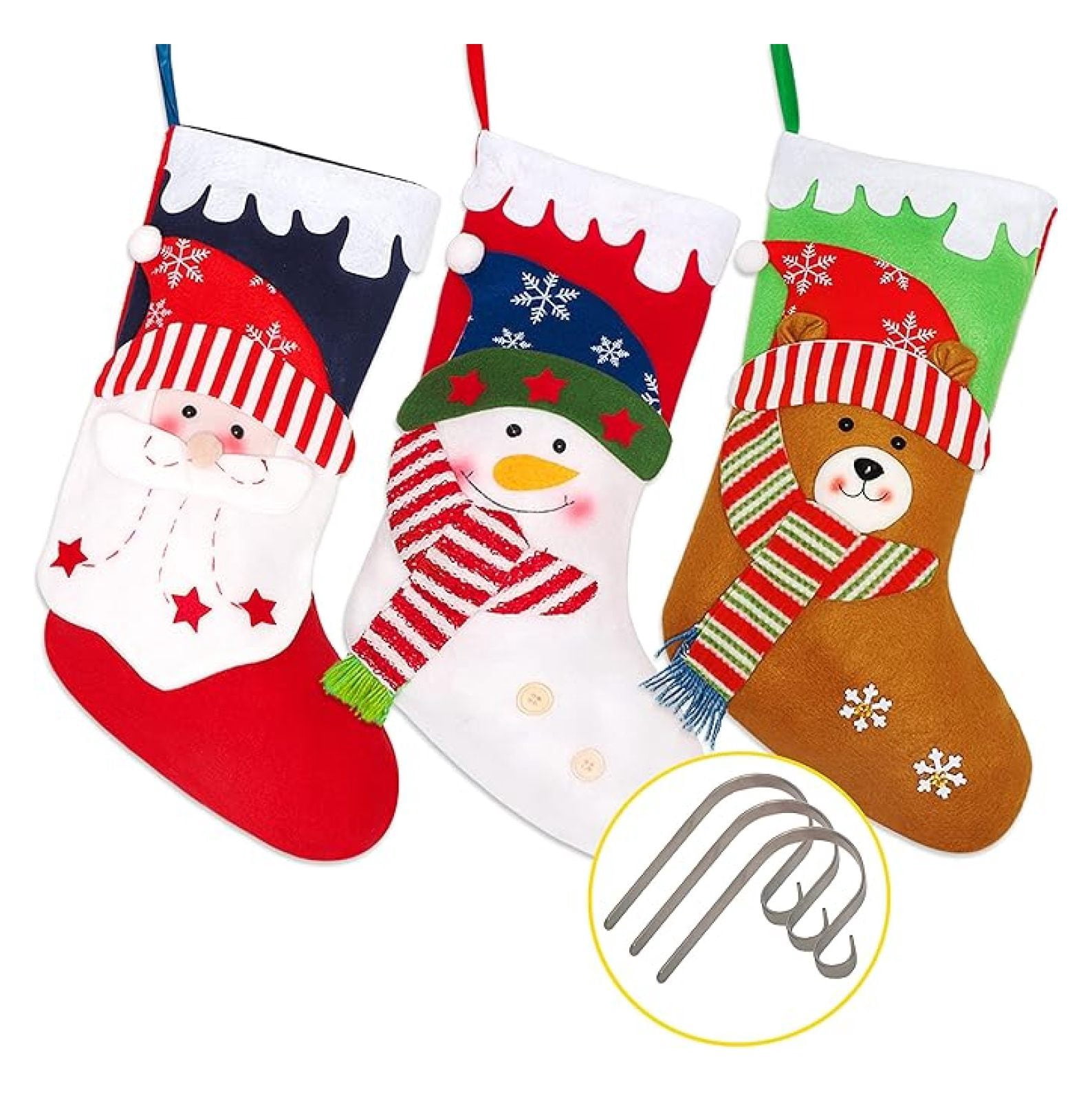 3 Pieces Christmas Stockings & 3 Holders Xmas Party Mantel Decorations ...