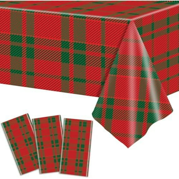 3 Pieces Christmas Tablecloth Buffalo Checkered Plaid Party Tablecover ...