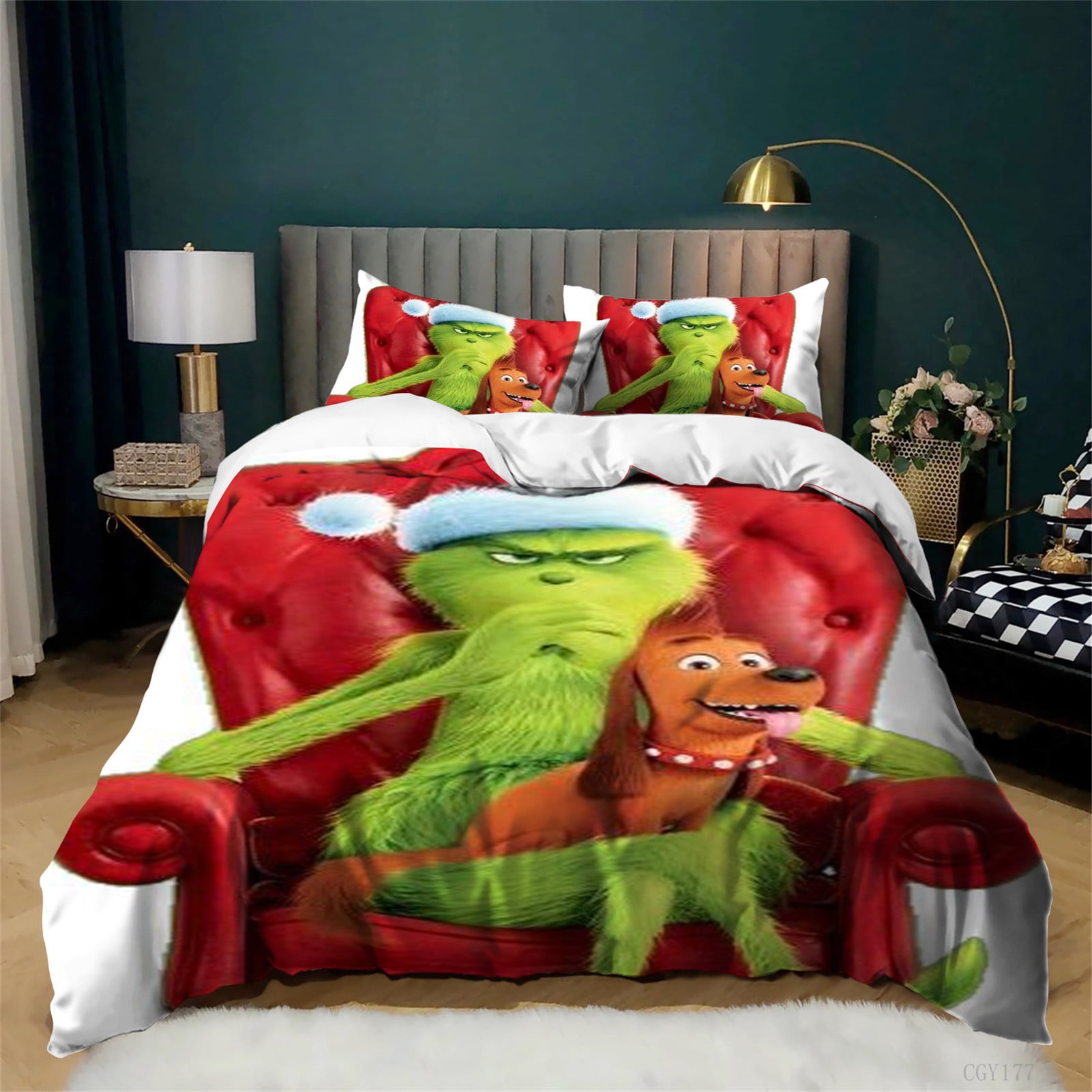3 Pieces Christmas The Grinch Bedding Set Soft Breathable Duvet Cover ...