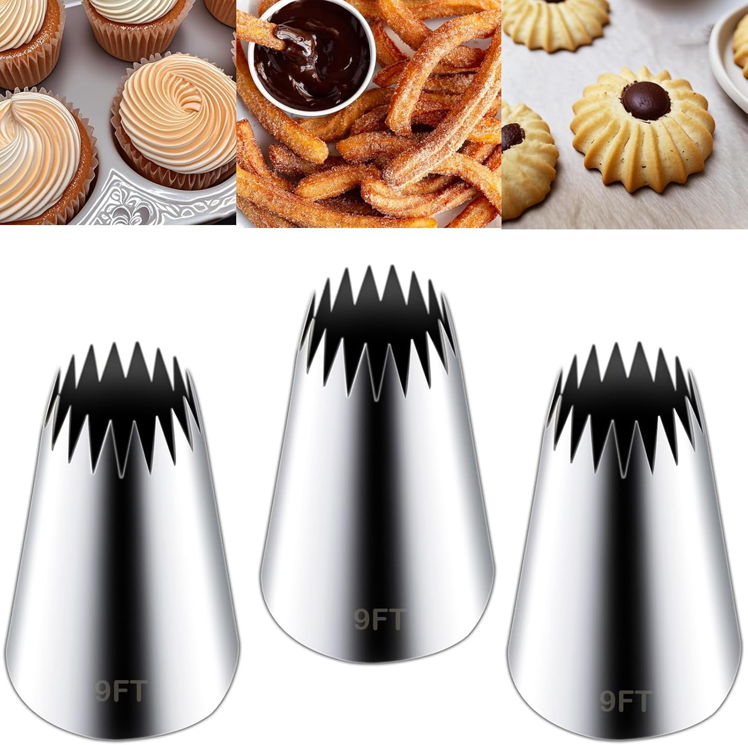 3 Pieces Churro Piping Tips, Stainless Steel 9FT Large Piping Tip ...