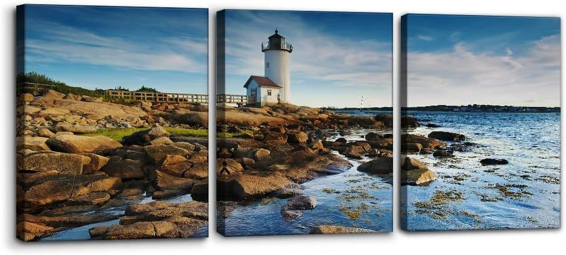 3 Pieces Cityscape Canvas Wall Art - Annisquam Lighthouse Pictures ...
