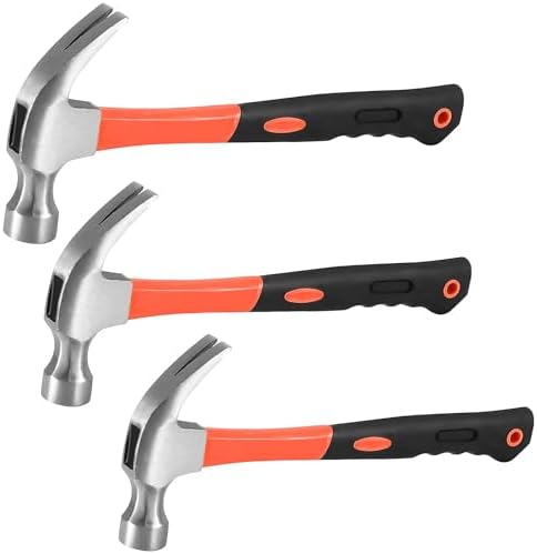 3 Pieces Claw Hammers, 20 oz 16 oz 8 oz Hammer Set with Fiberglass ...