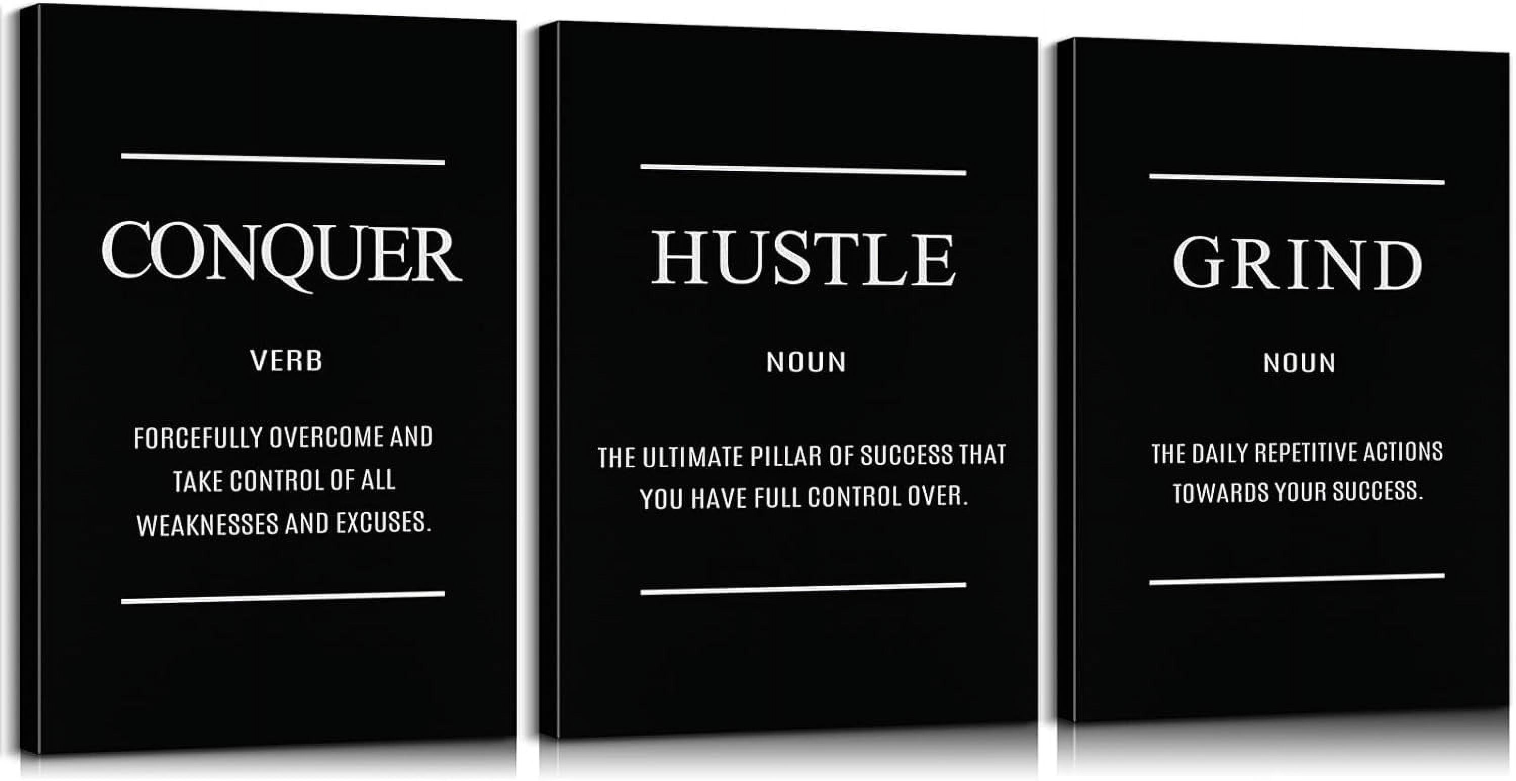 3 Pieces Conquer Inspirational Canvas Wall Art Hustle Positive Quotes ...