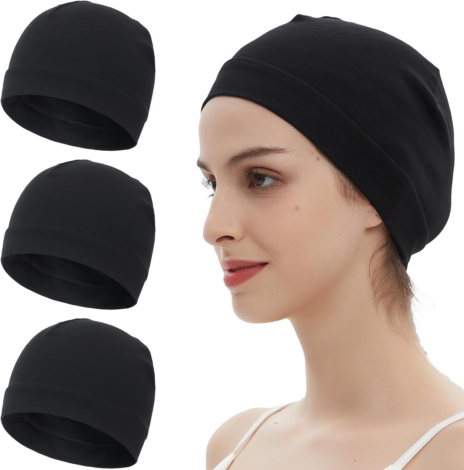 3 Pieces Cotton Skull Caps Beanie for Men Women Lightweigt night Cap ...