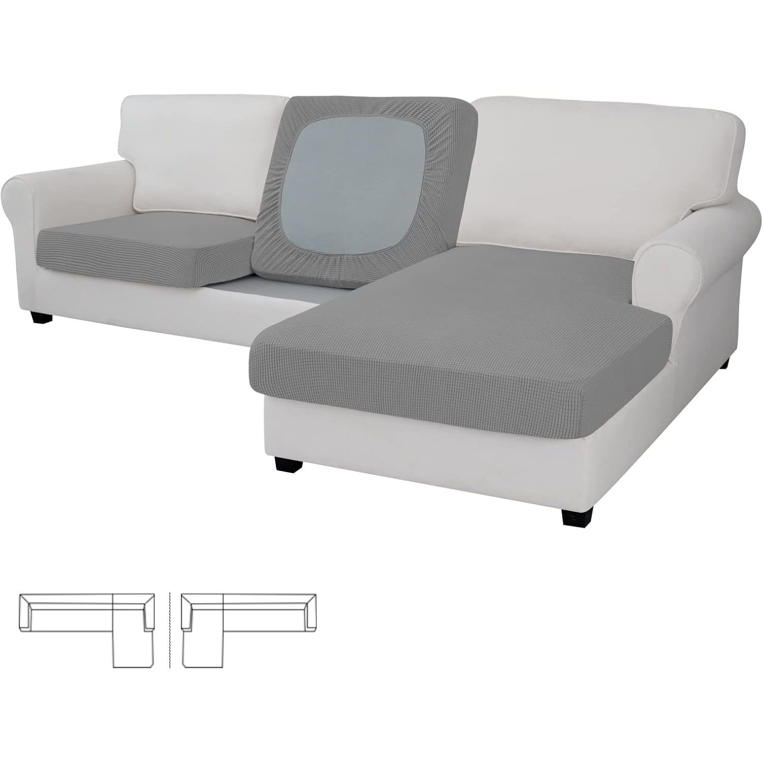 3 Pieces Couch Cushion Covers for Sectional Sofa Left/Right L Shape ...