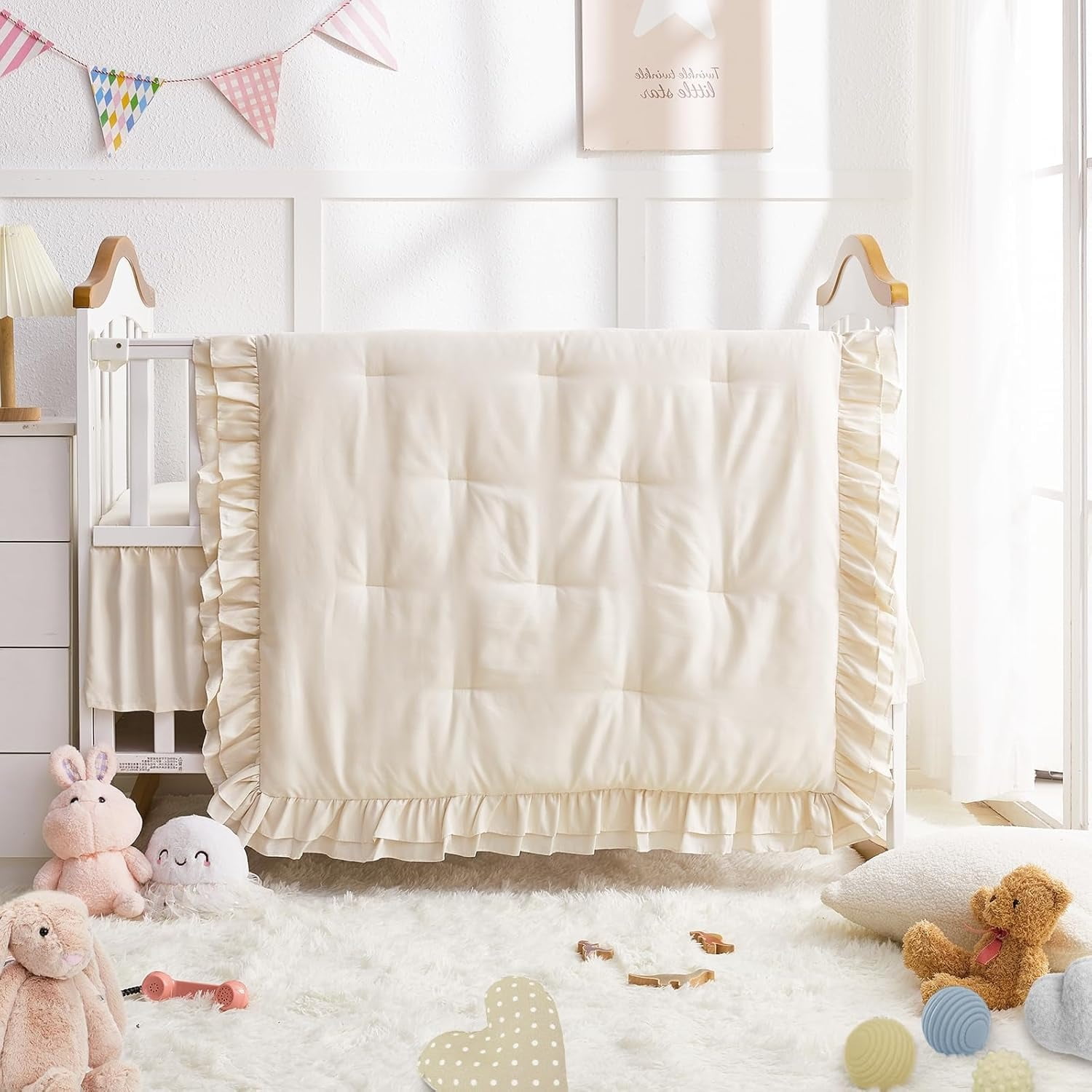 3 Pieces Crib Bedding Set for Girls, Tufted Jacquard Ruffle Fringe Boho ...