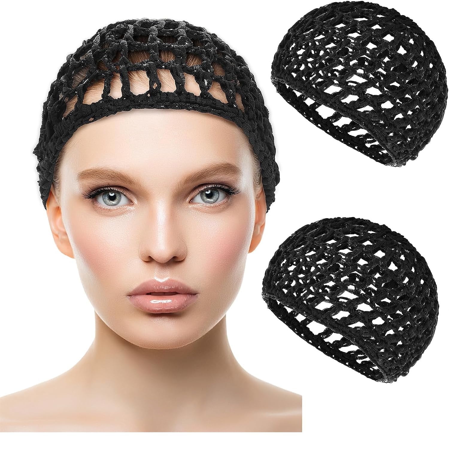 3 Pieces Crochet Hair Net for Sleep,Hairnets for Women Hair,Black Mesh ...