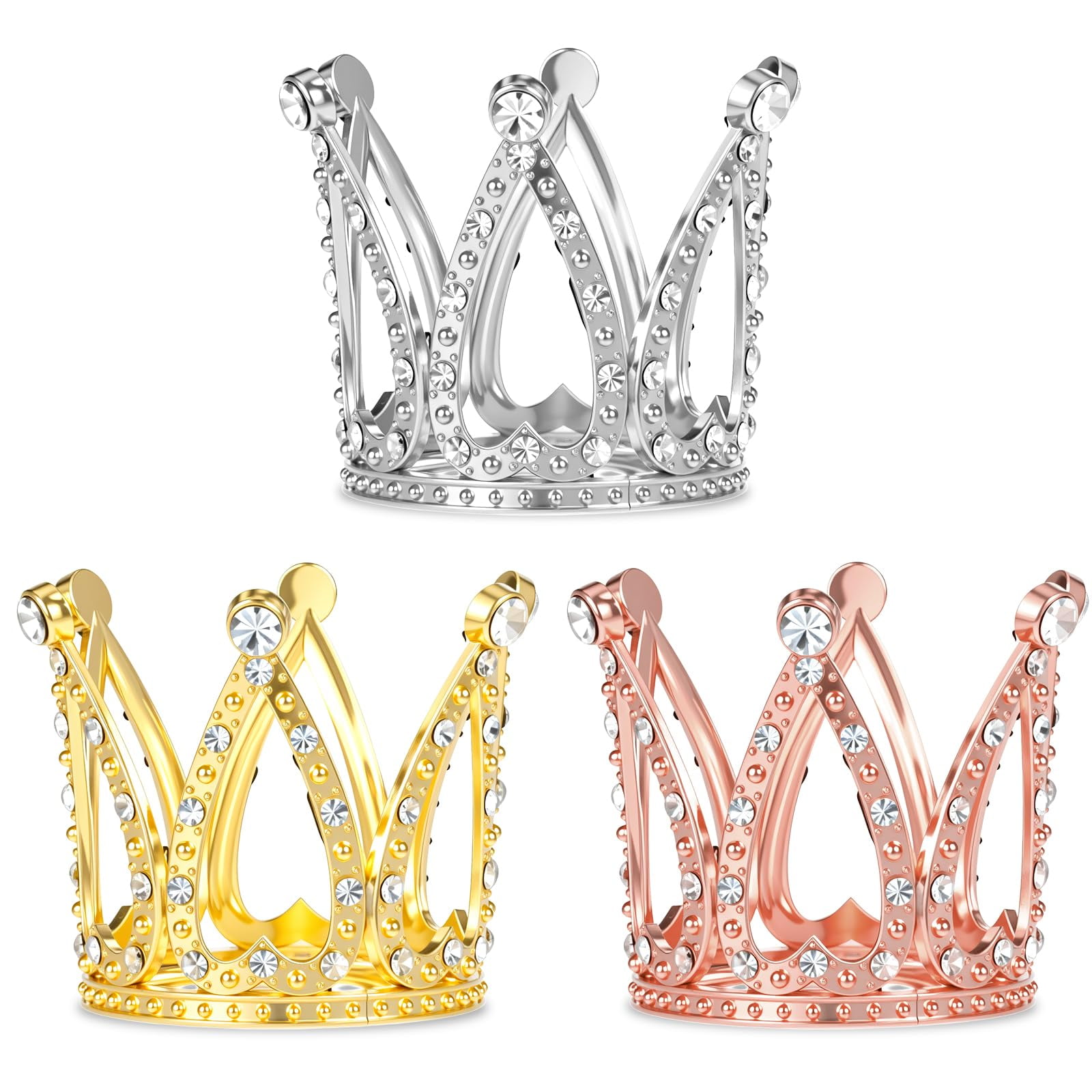 3 Pieces Crown Cake Topper Mini ITL1 Crowns Flower Diamond Alloy Pink ...