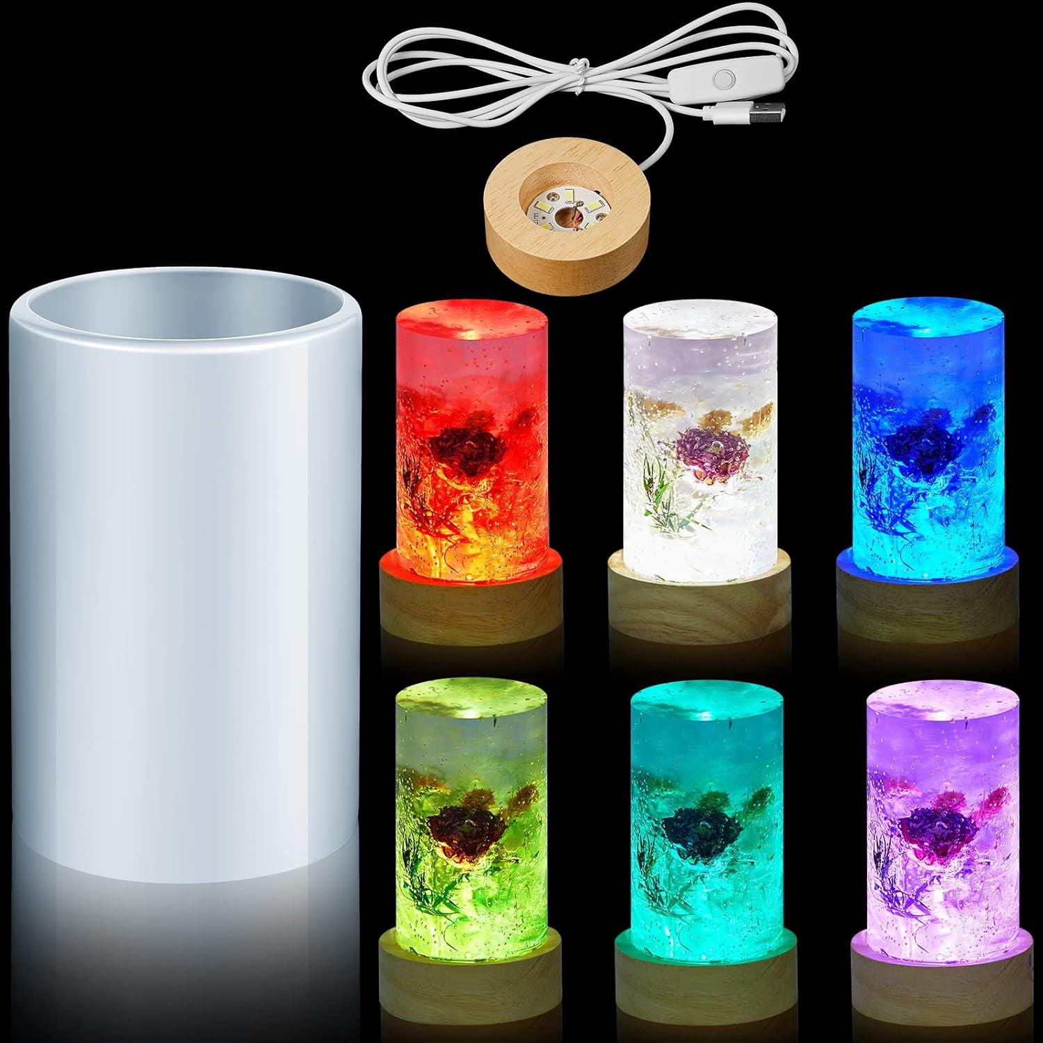 3 Pieces Cylinder Light Resin Silicone Mold Set, Include Cylinder Light ...