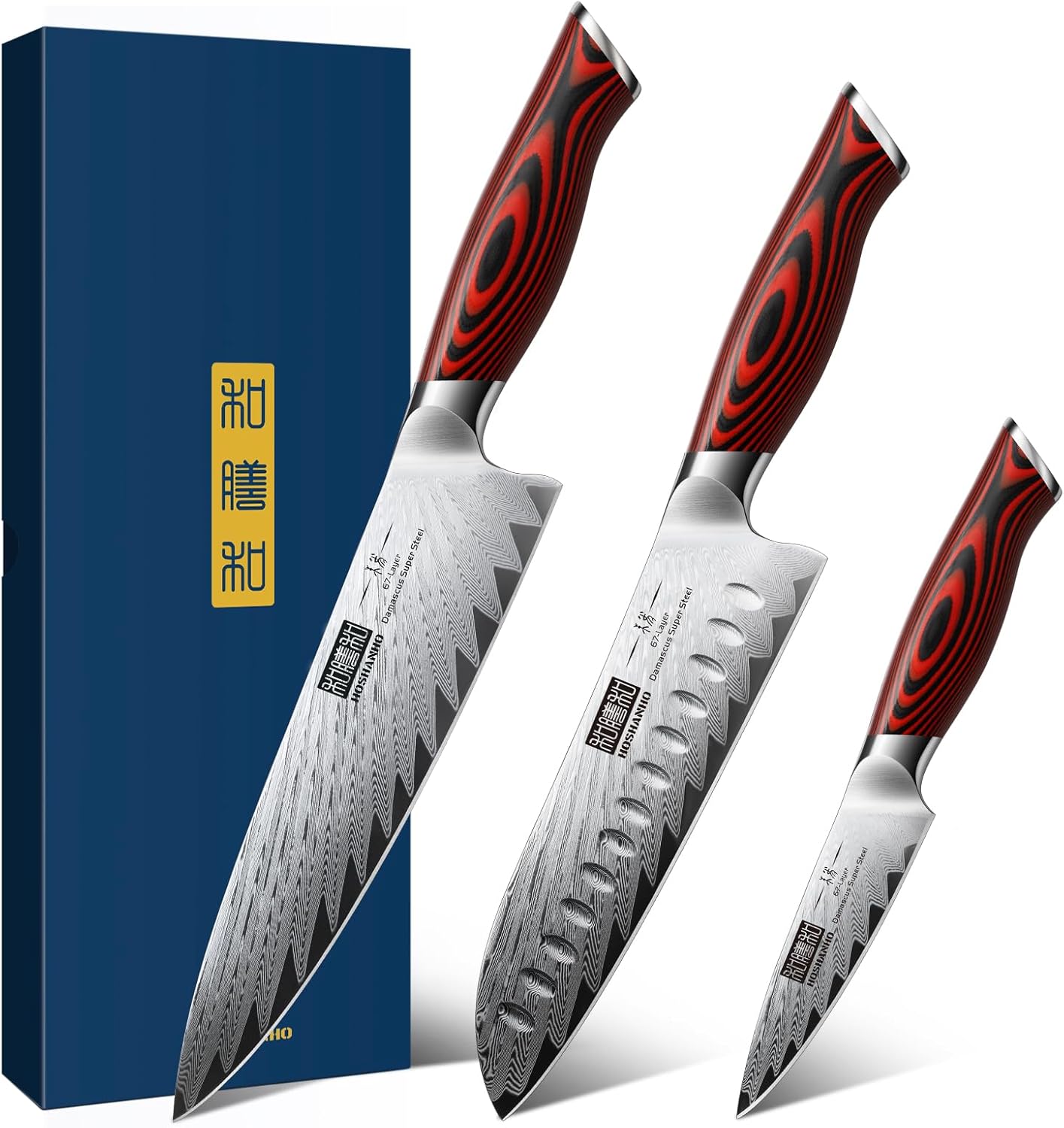 3 Pieces Damascus Kitchen Knife Set Ultra-Sharp Knives Set Professional ...