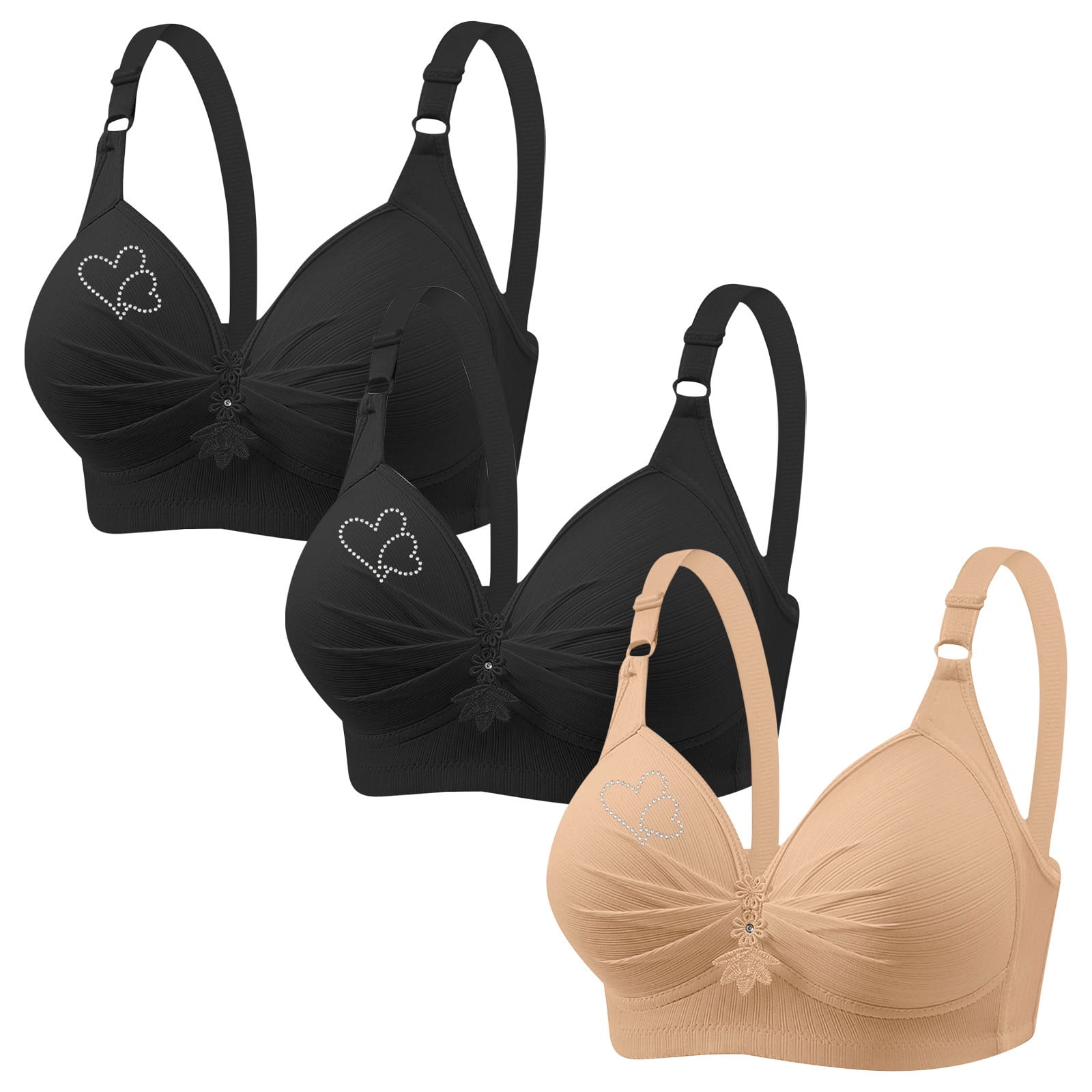3 Pieces Deep V Wireless Bras for Women Comfy Full Coverage Bralettes ...
