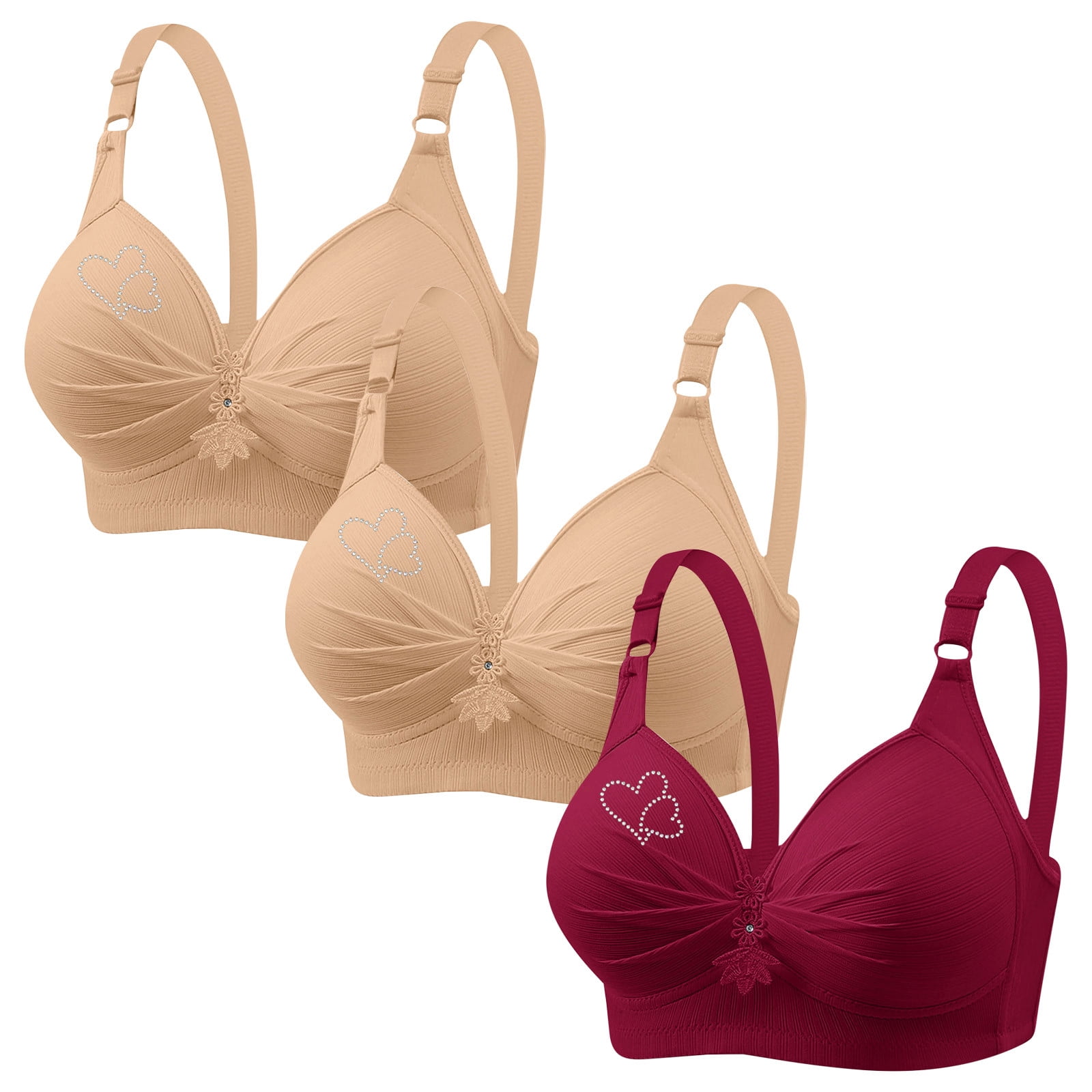 3 Pieces Deep V Wireless Bras for Women Comfy Full Coverage Bralettes ...