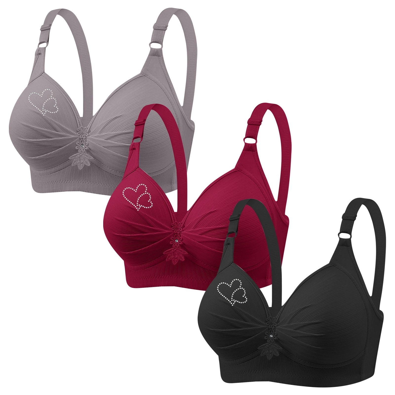 3 Pieces Deep V Wireless Bras for Women Comfy Full Coverage Bralettes ...