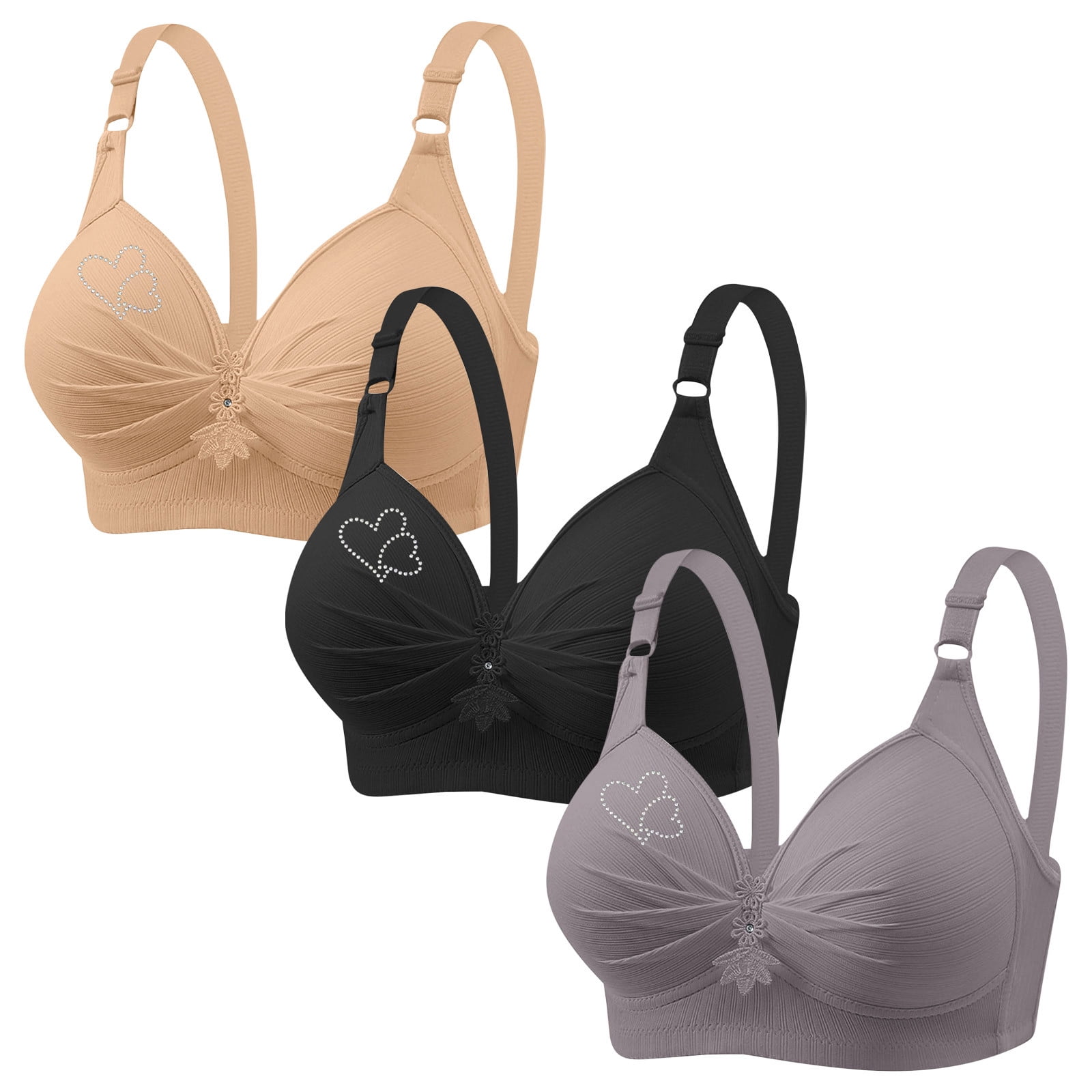 3 Pieces Deep V Wireless Bras for Women Comfy Full Coverage Bralettes ...