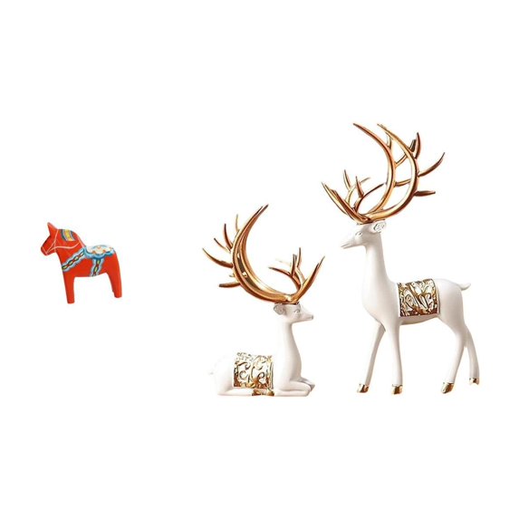 3 Pieces Deer Figurine Swedish Horse Statue Reindeer Sculpture Solid ...