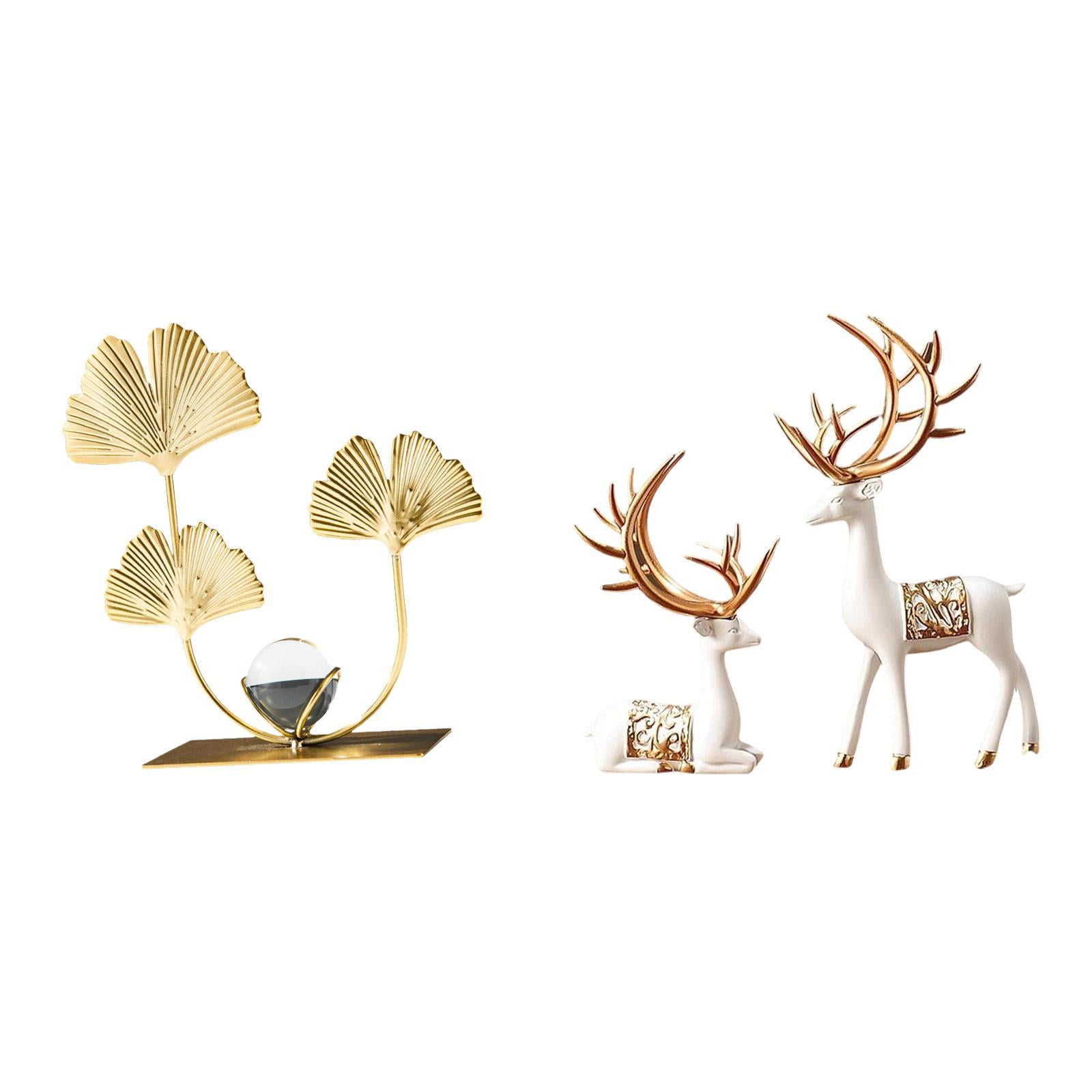 3 Pieces Deer Figurines Animal Sculptures Leaf Ornaments Collectable ...