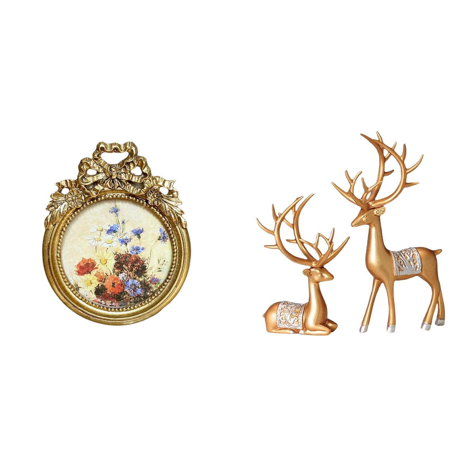 3 Pieces Deer Figurines Photo Frame Decor Set Vintage Style Resin for ...