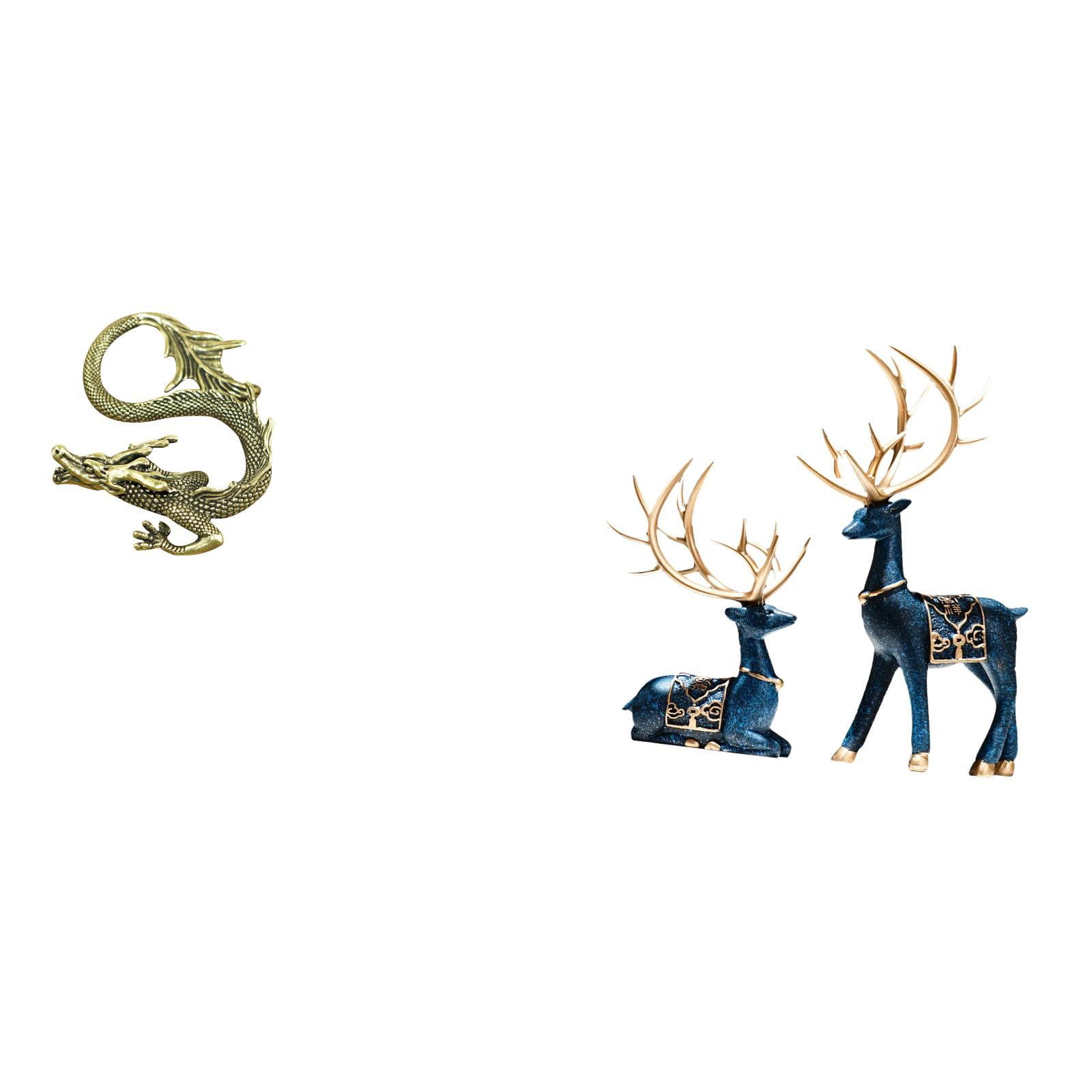 3 Pieces Desktop Brass Mini Chinese Figurine Elk Deer Sculpture Retro ...