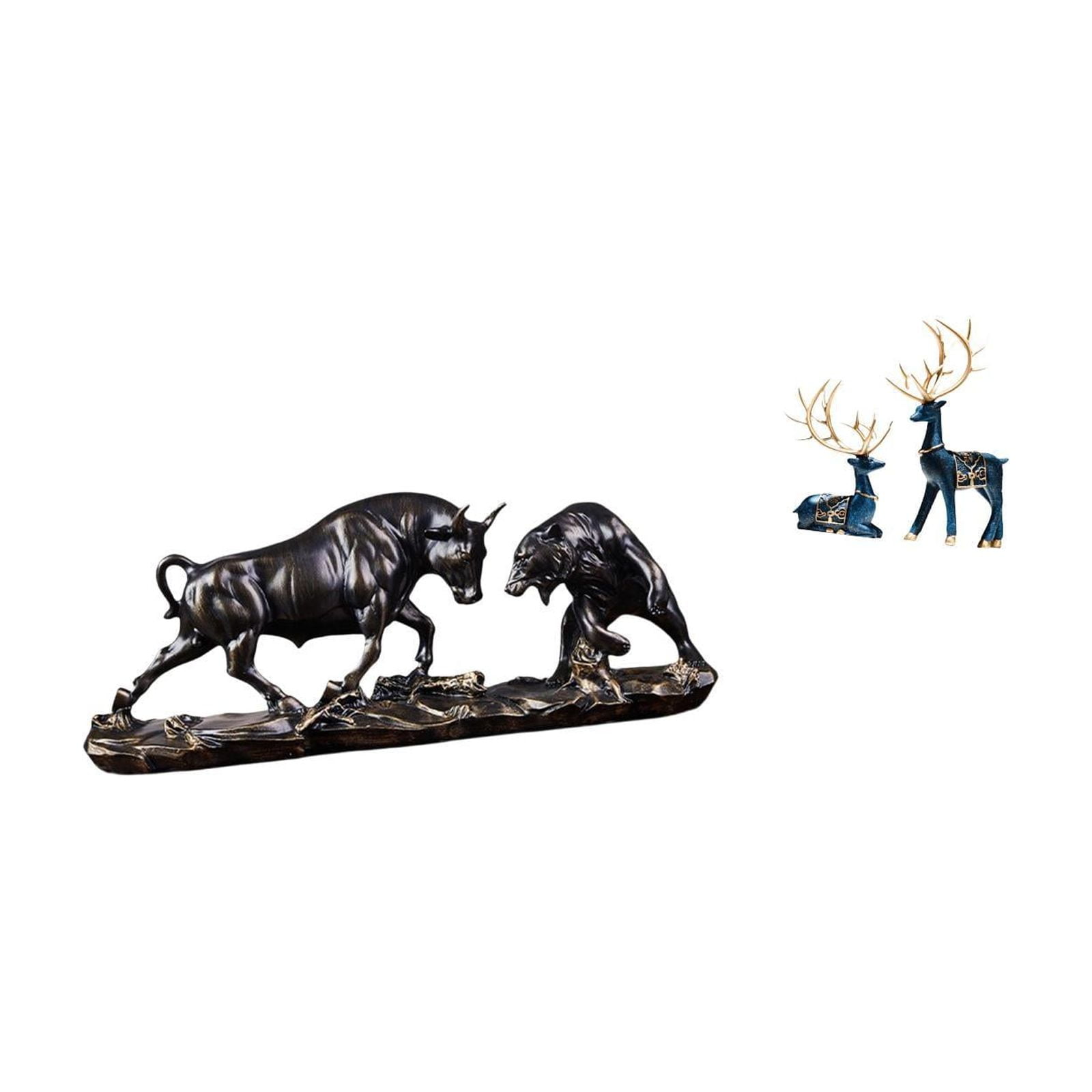 3 Pieces Desktop Statue Bull and Bear Figurine Elk Resin Material for ...