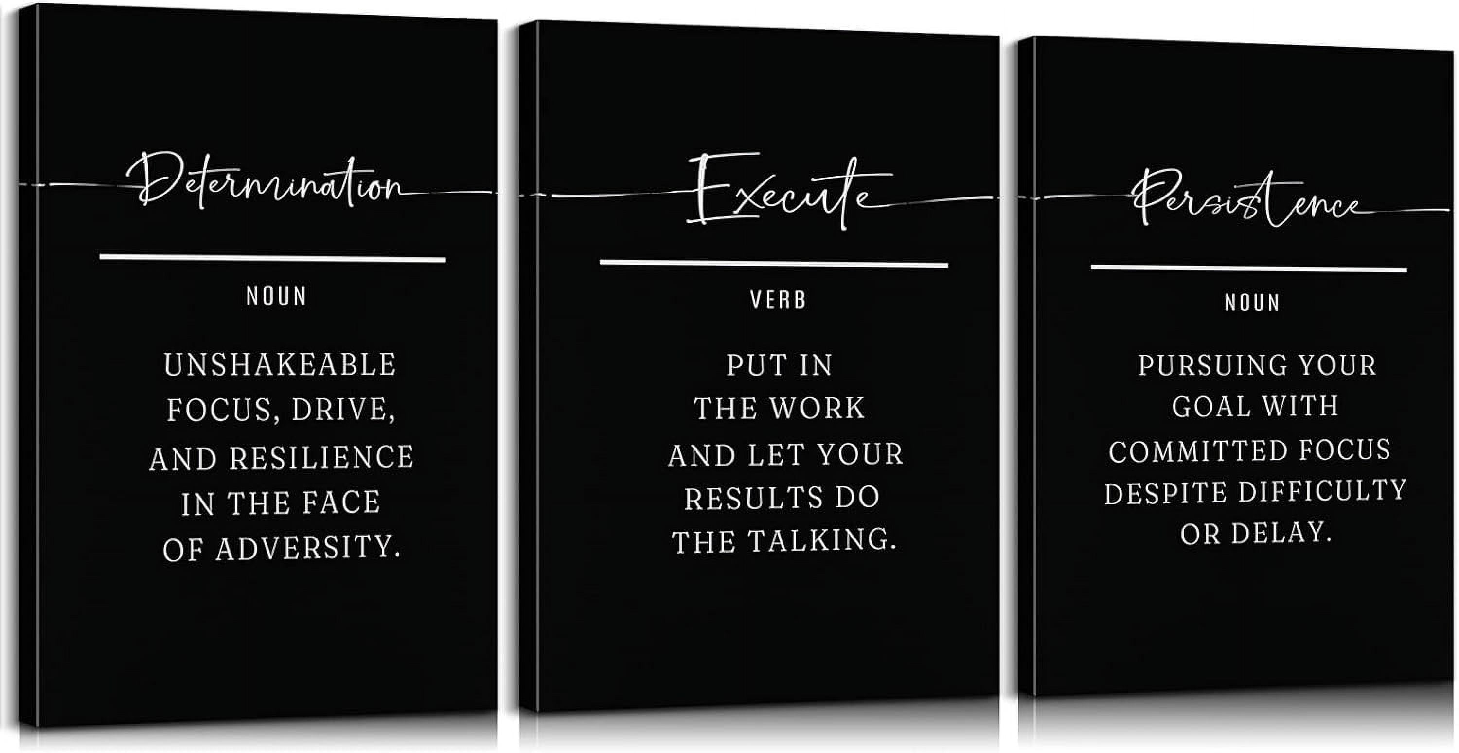 3 Pieces Determination Inspirational Canvas Wall Art Execute Positive ...