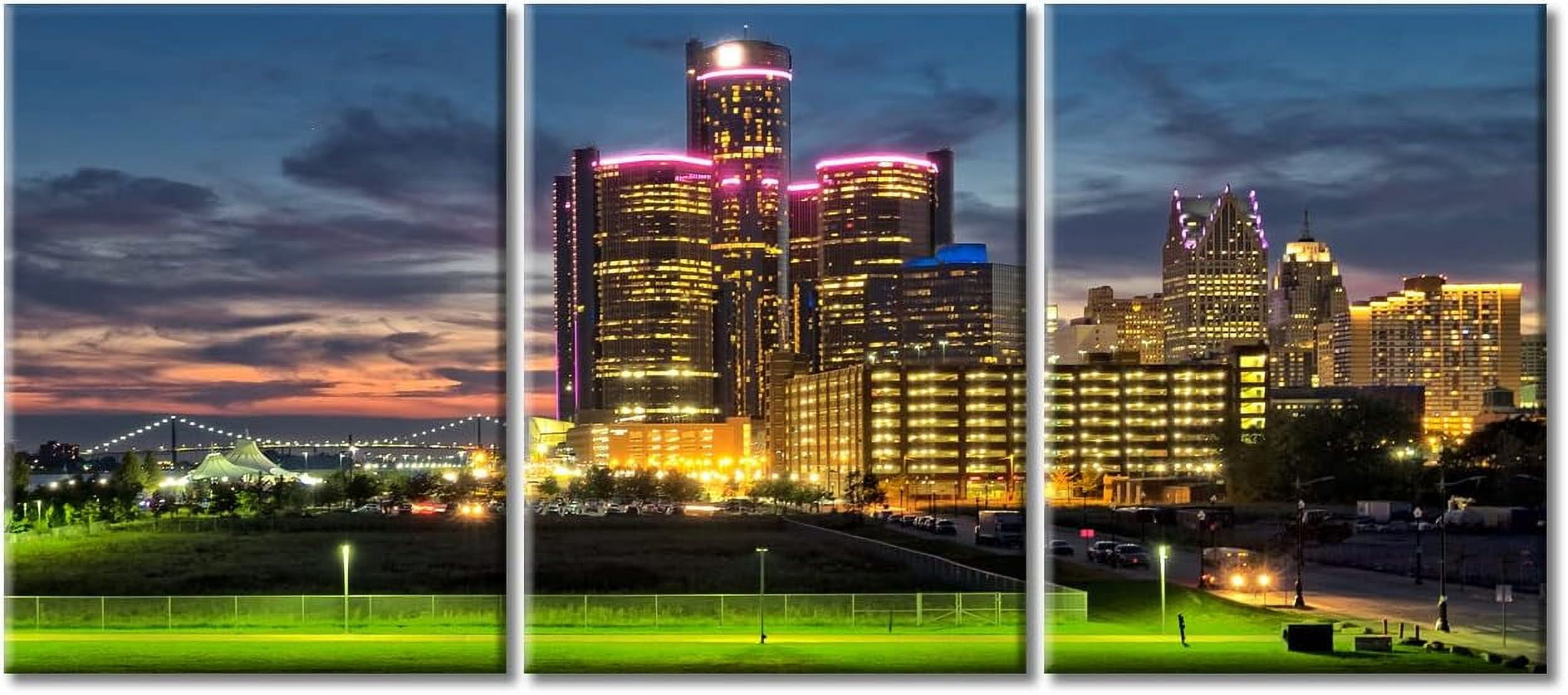 3 Pieces Detroit Cityscape Canvas Wall Art Decor Detroit Skyline at ...