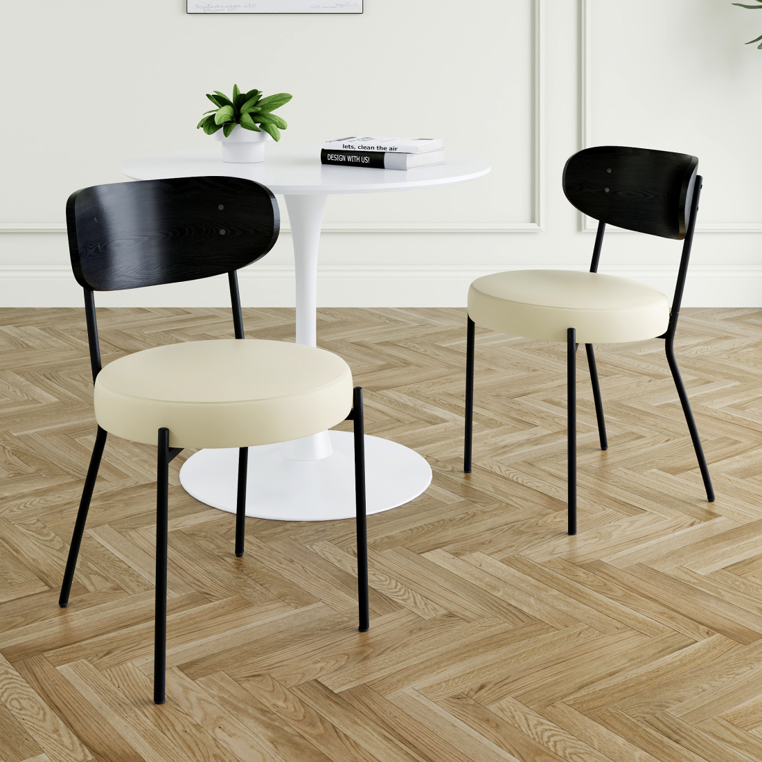 3 Pieces Dining Furniture Set, PU Leather Upholstered Kitchen Chairs ...