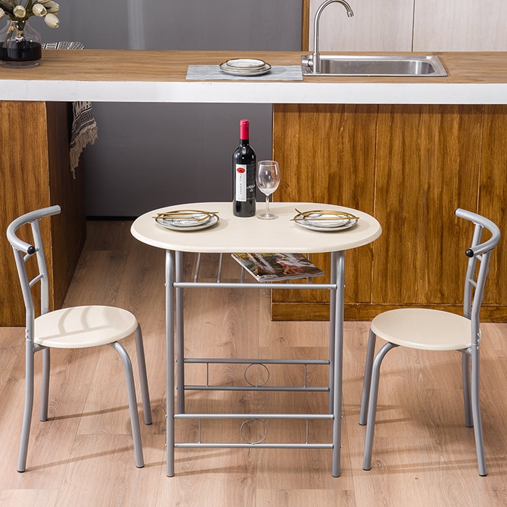 3 Pieces Dining Set, Bistro Table Set with Metal Frame and Shelf ...