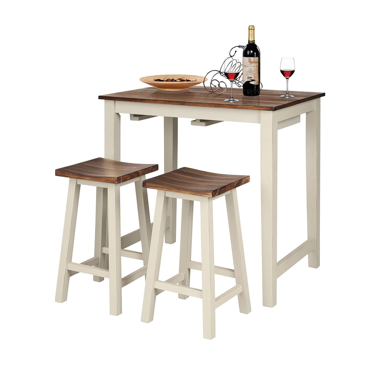 3 Pieces Dining Set, Counter Height Breakfast Table Set, Industrial ...