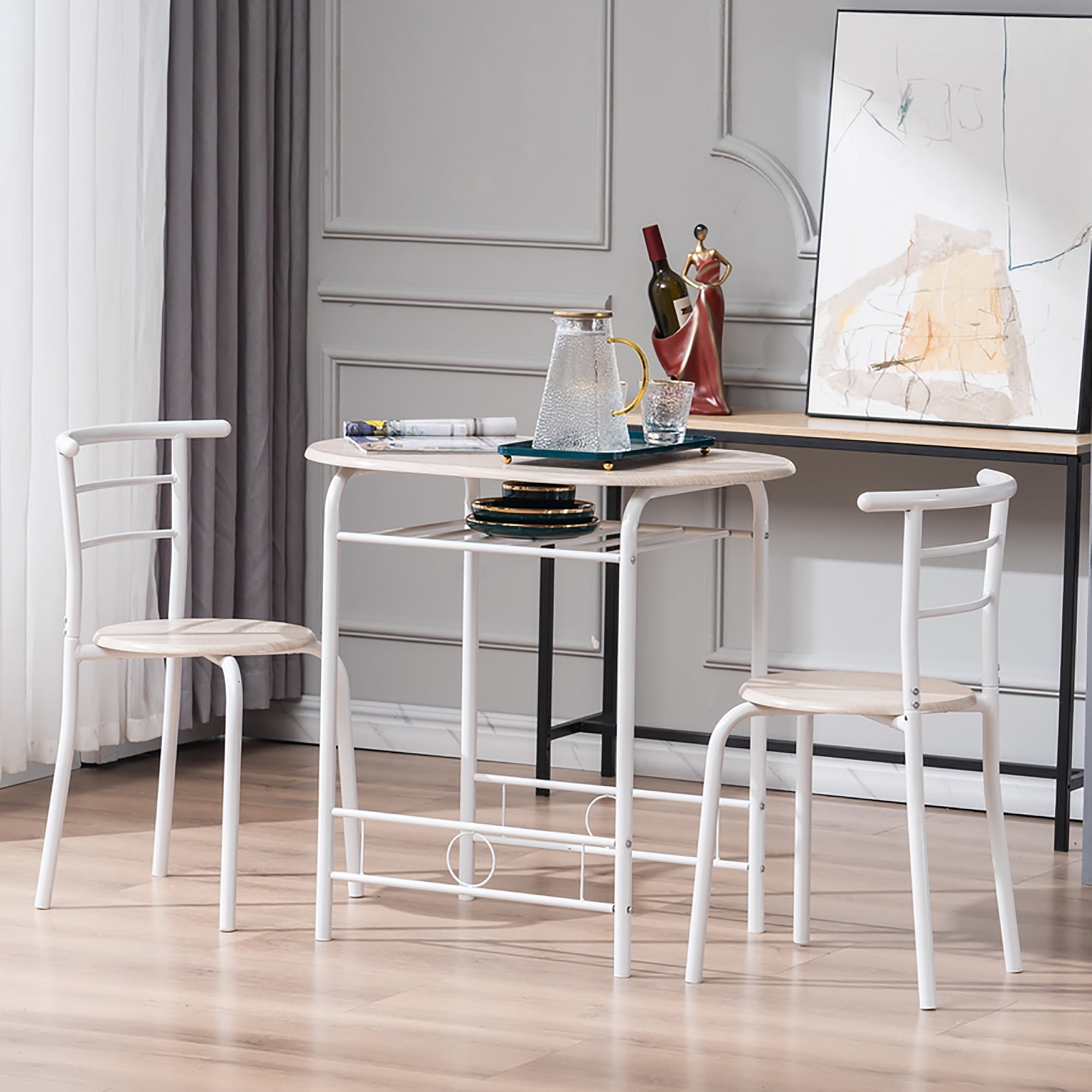 3 Pieces Dining Table Set, Kitchen Table Set with Chair for 2, Small ...